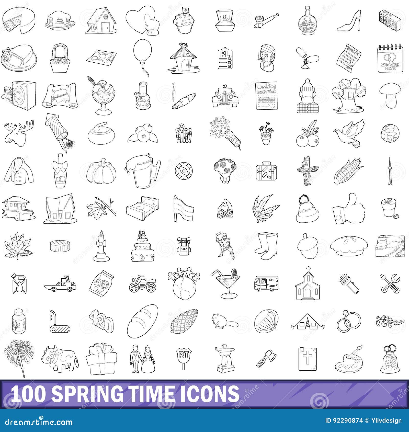 100 Spring Time Icons Set, Outline Style Stock Vector - Illustration of ...