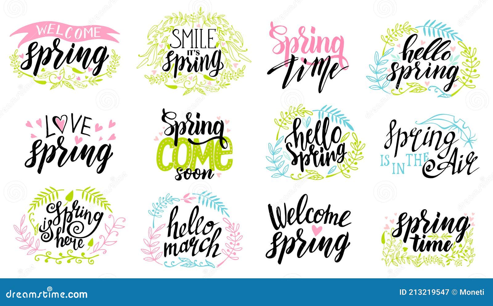 Spring Time Lettering Typography Set. Spring Lettering Isolated Set ...