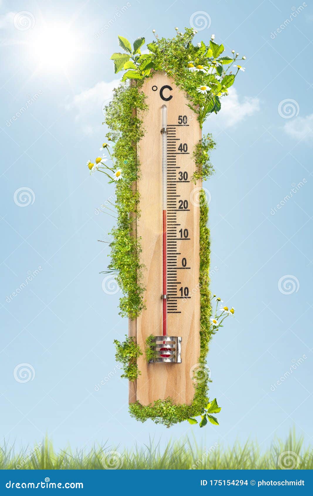 Spring Time - Thermometer Overgrown with Leaves and Flowers Stock Photo ...