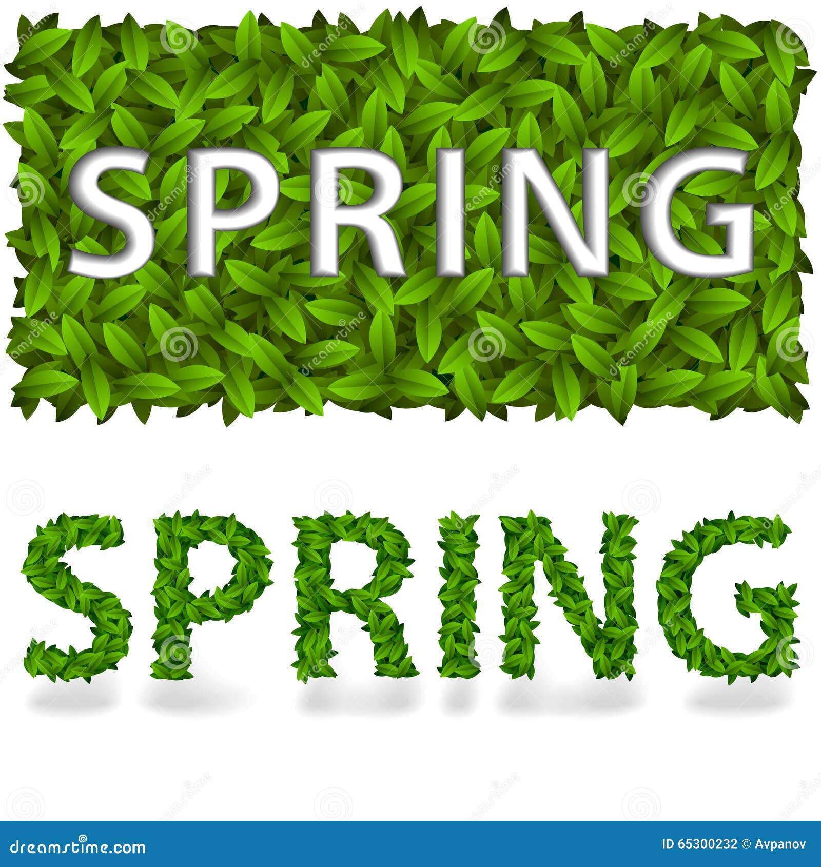 Spring Title Text With Vector Green Leaves In The Background ...