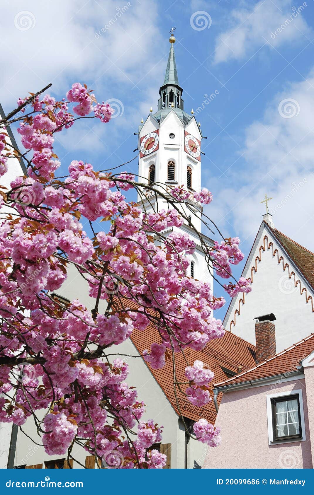 Spring in town stock photo. Image of spring, cherry, building - 20099686