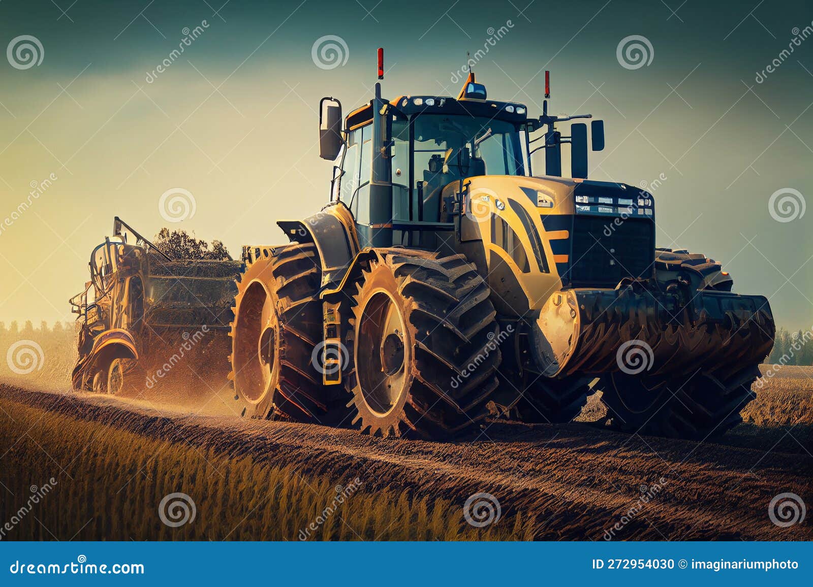 In the Spring,the Tractor in Farmland Farming Stock Illustration ...