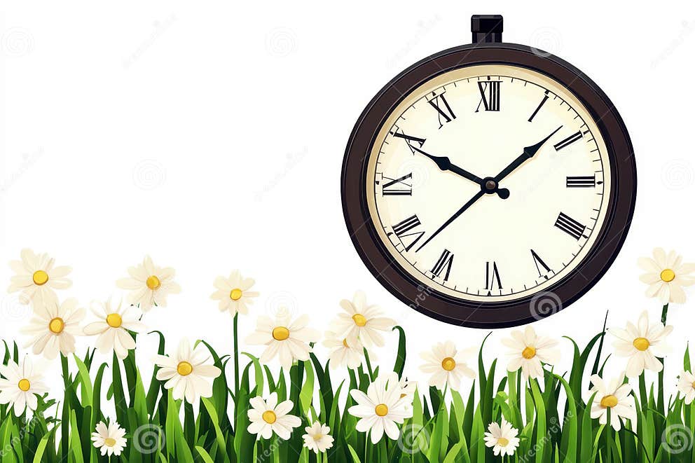 Spring Transition with Clock Symbolizing Daylight Saving Time Concept ...