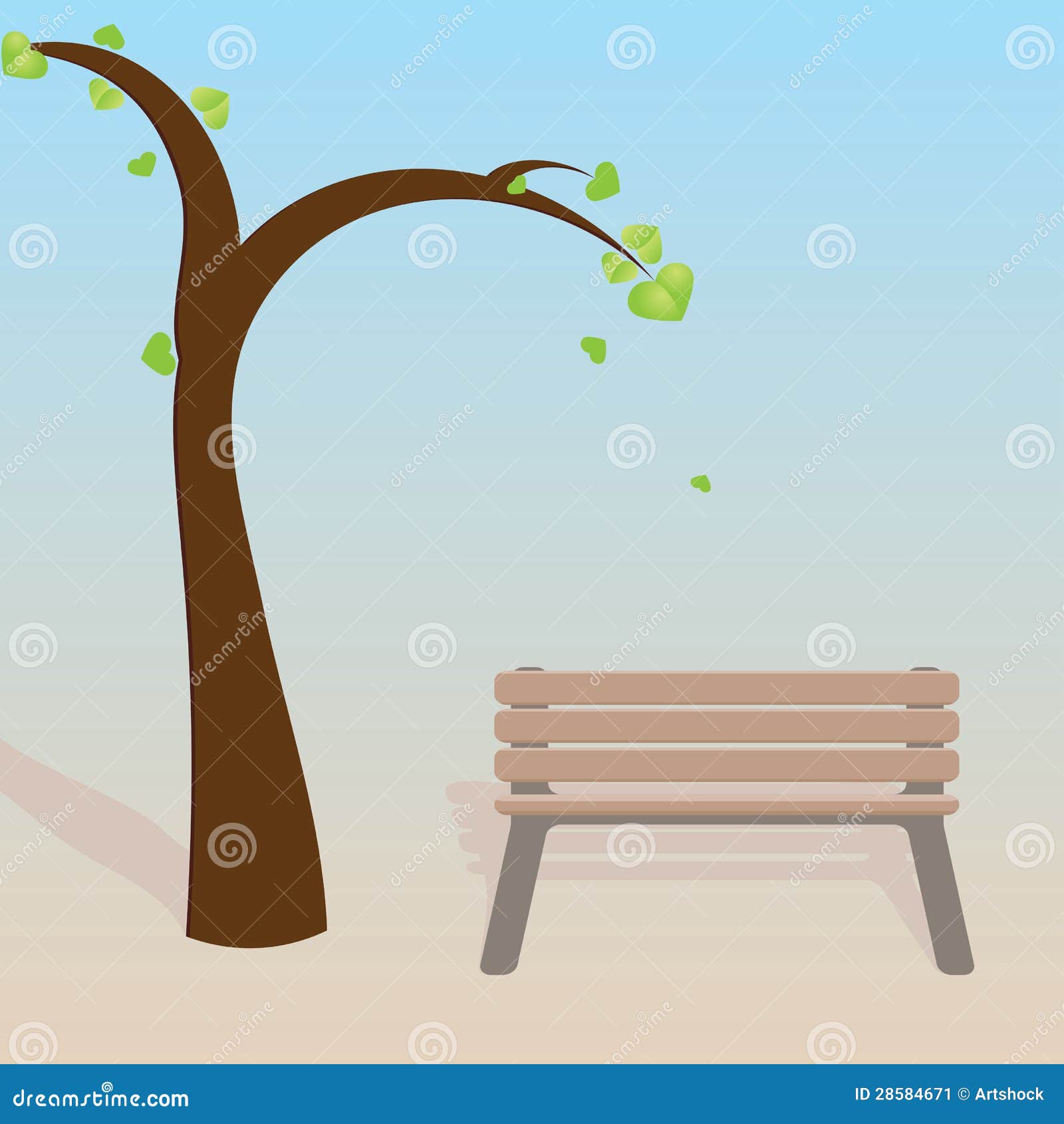 Spring tree with bench stock vector. Illustration of trunk - 28584671