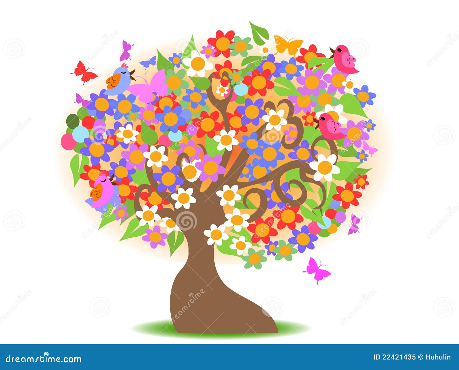 Spring Tree with Colorful Flowers Stock Vector - Illustration of cute ...
