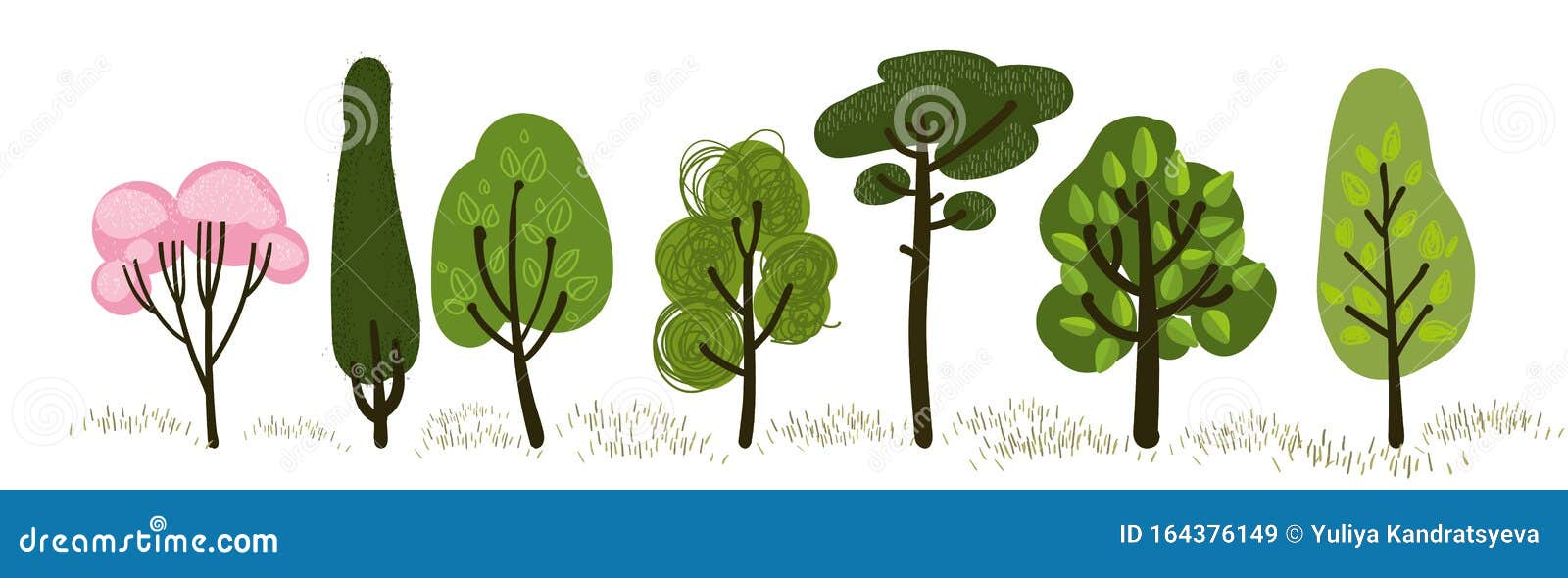 Spring Tree Set Isolated on White.Cartoon Forest Trees Stock ...