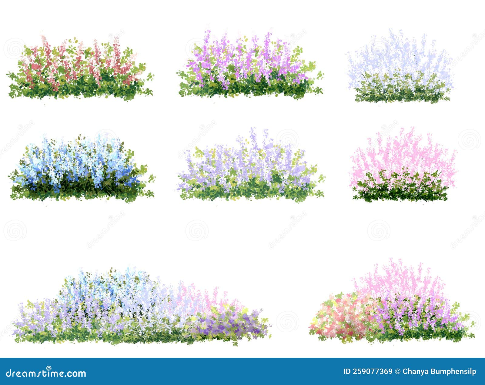 Watercolor Flower Tree Side View for Landscape Stock Image - Image of ...