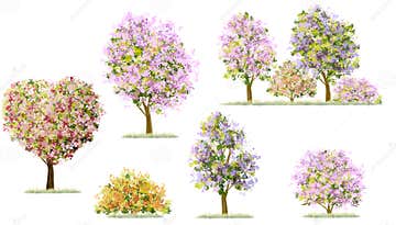Watercolor Tree Side View for Landscape Stock Illustration ...