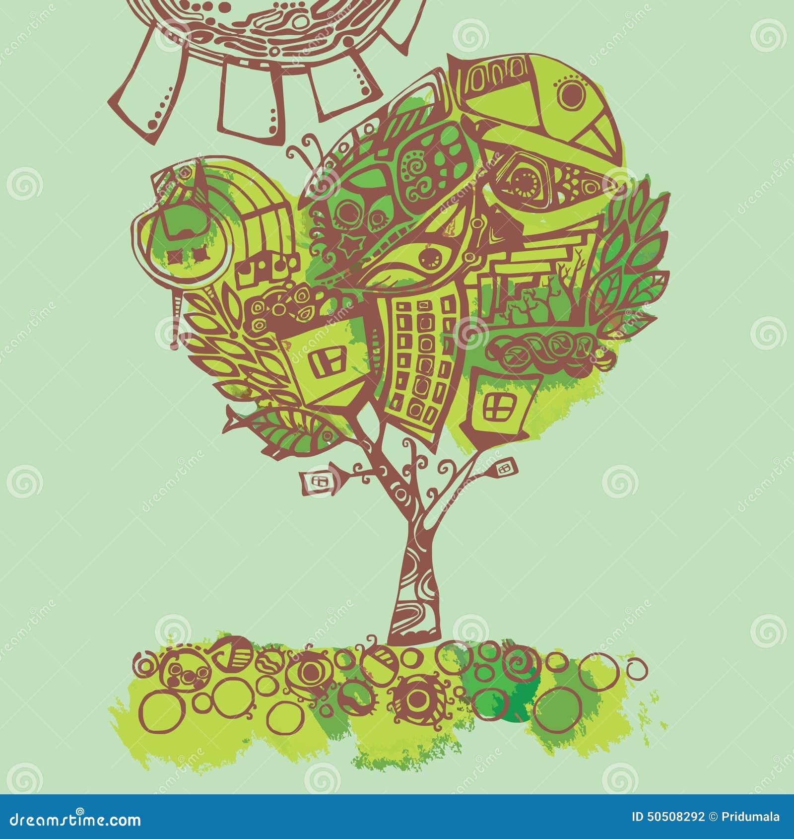 Spring Tree, Stylized Illustration. Stock Vector - Illustration of ...