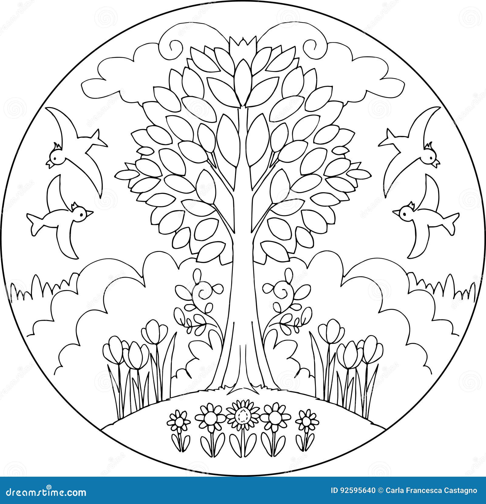 Spring tree vector mandala stock vector. Illustration of trunk - 92595640
