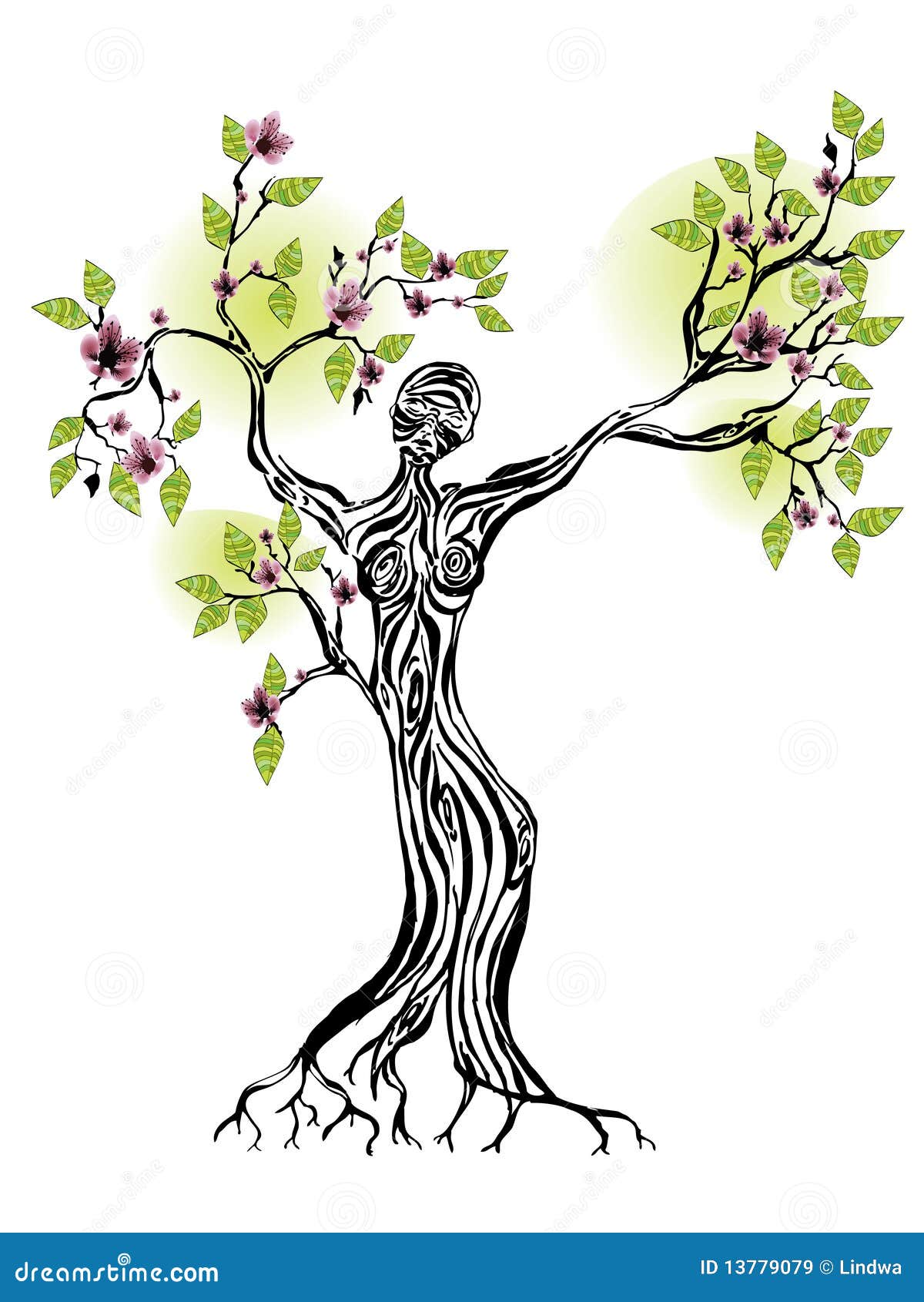 Spring Tree with Women Silhouette Stock Vector - Illustration of origin ...