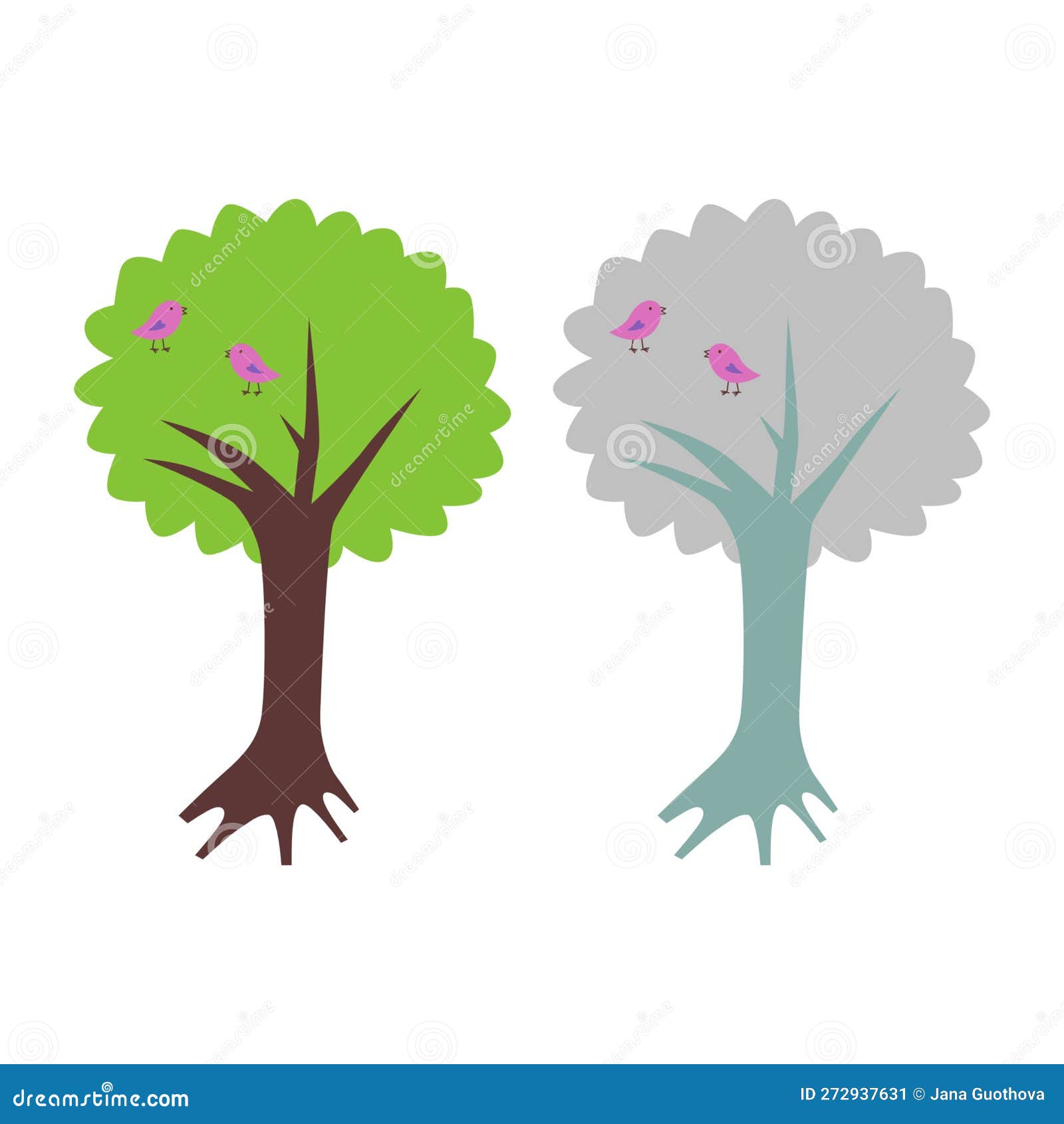 Spring Trees And Flowers Cartoon Vector | CartoonDealer.com #8644175