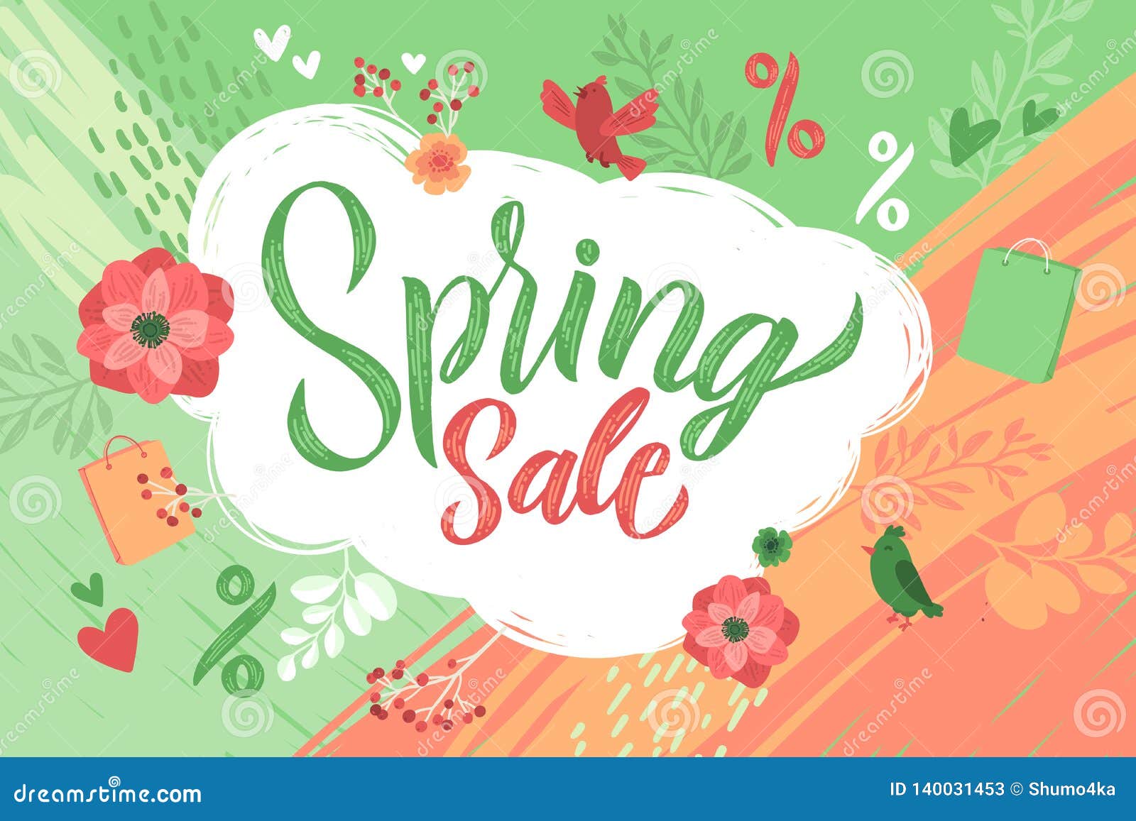 Spring. Trendy Script Lettering Design Spring Sale. - Vector ...