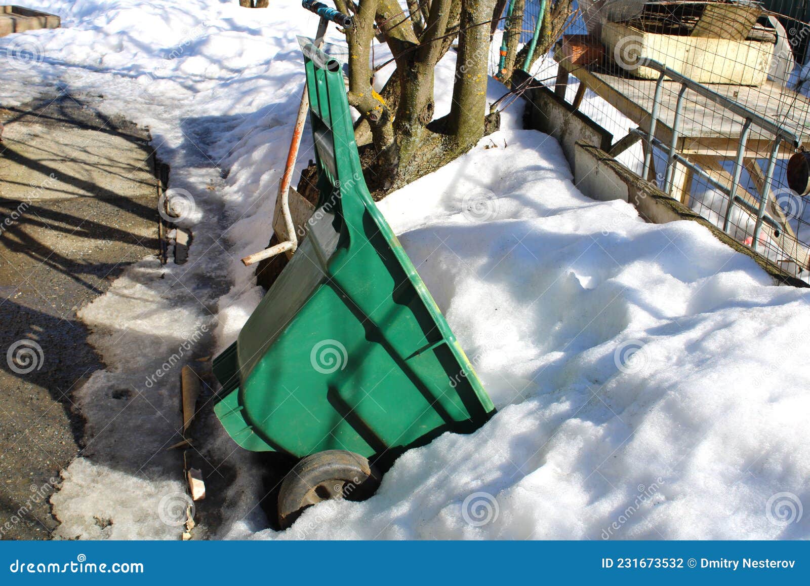Spring Trolley on Wheels Snow Stock Photo - Image of winter, sports ...