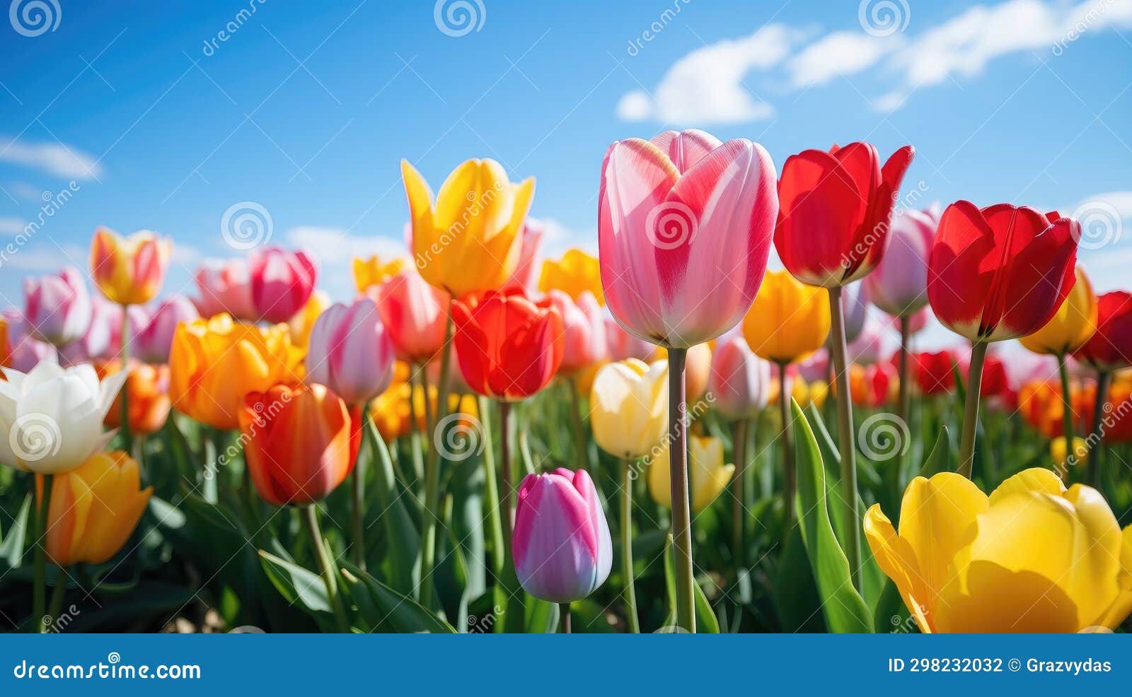 Spring Tulip Field with Various Type and Color Stock Illustration ...
