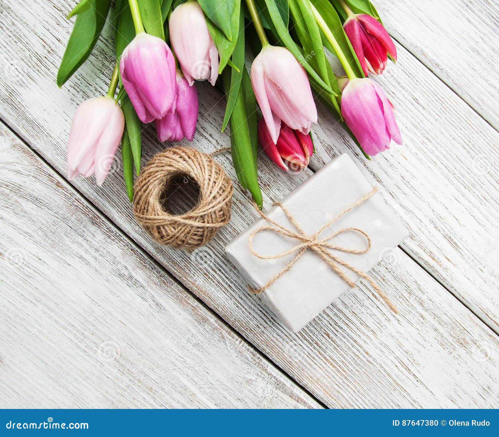 Spring Tulips Flowers and Gift Box Stock Photo - Image of mothers ...