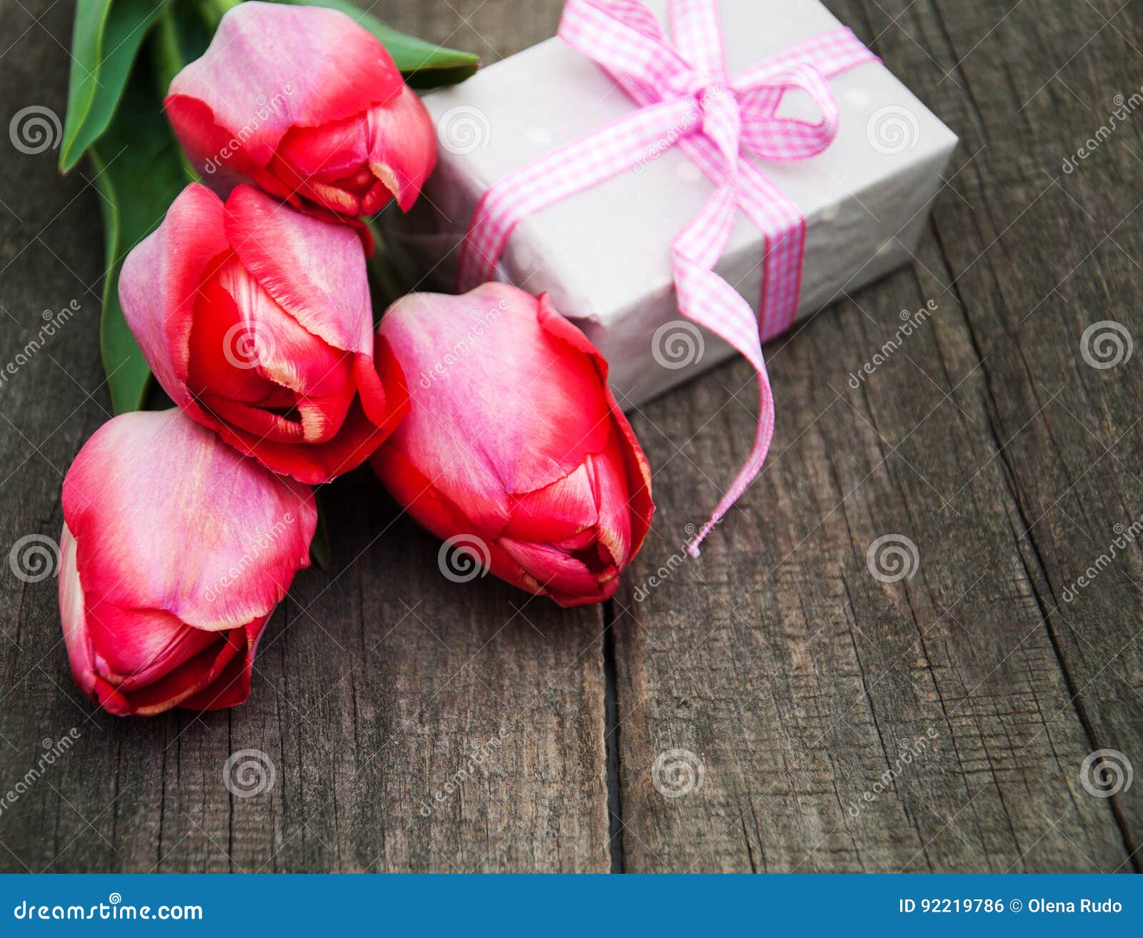 Spring Tulips Flowers and Gift Box Stock Photo - Image of celebration ...