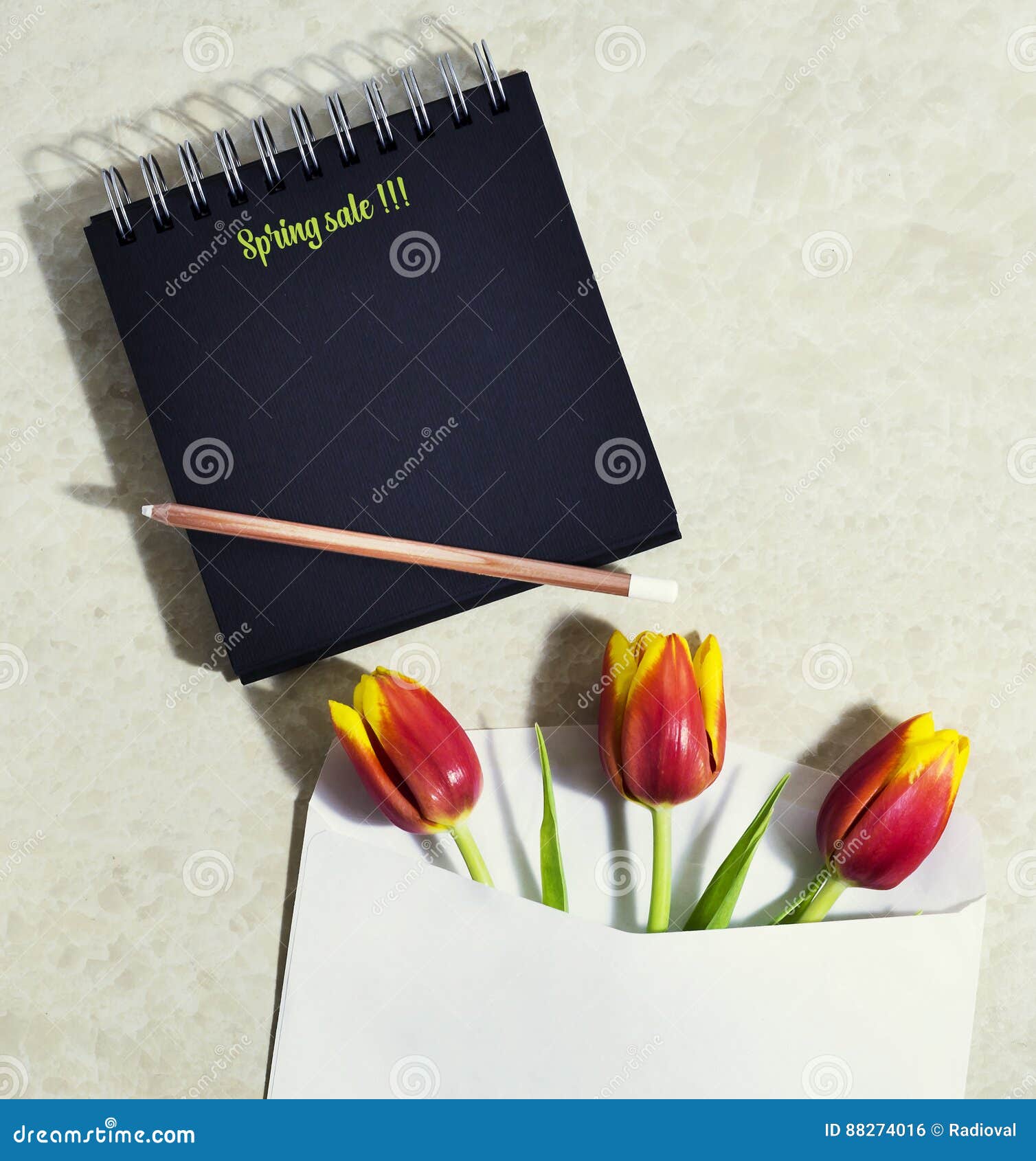 Spring Tulips with a Notebook Stock Photo - Image of shine, table: 88274016