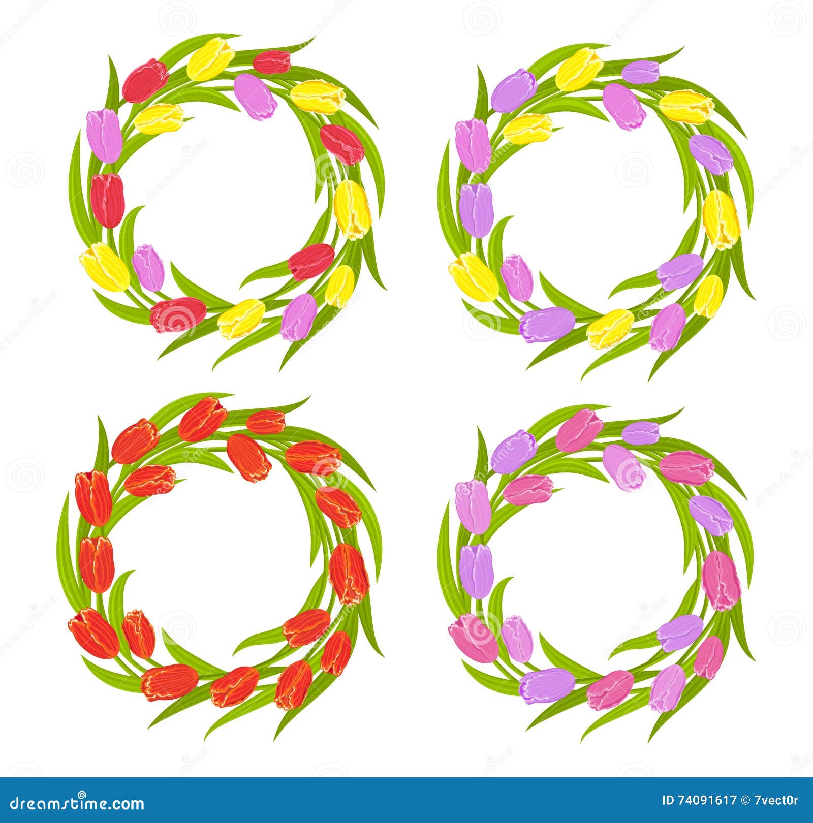 Spring Tulips Wreath set stock vector. Illustration of greeting - 74091617