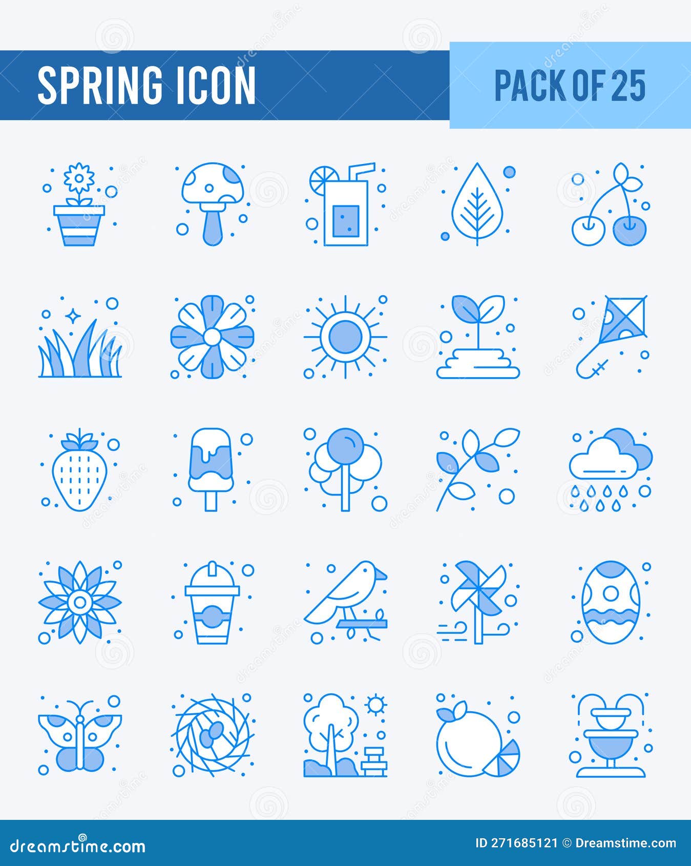25 Spring. Two Color Icons Pack. Vector Illustration Stock Vector ...