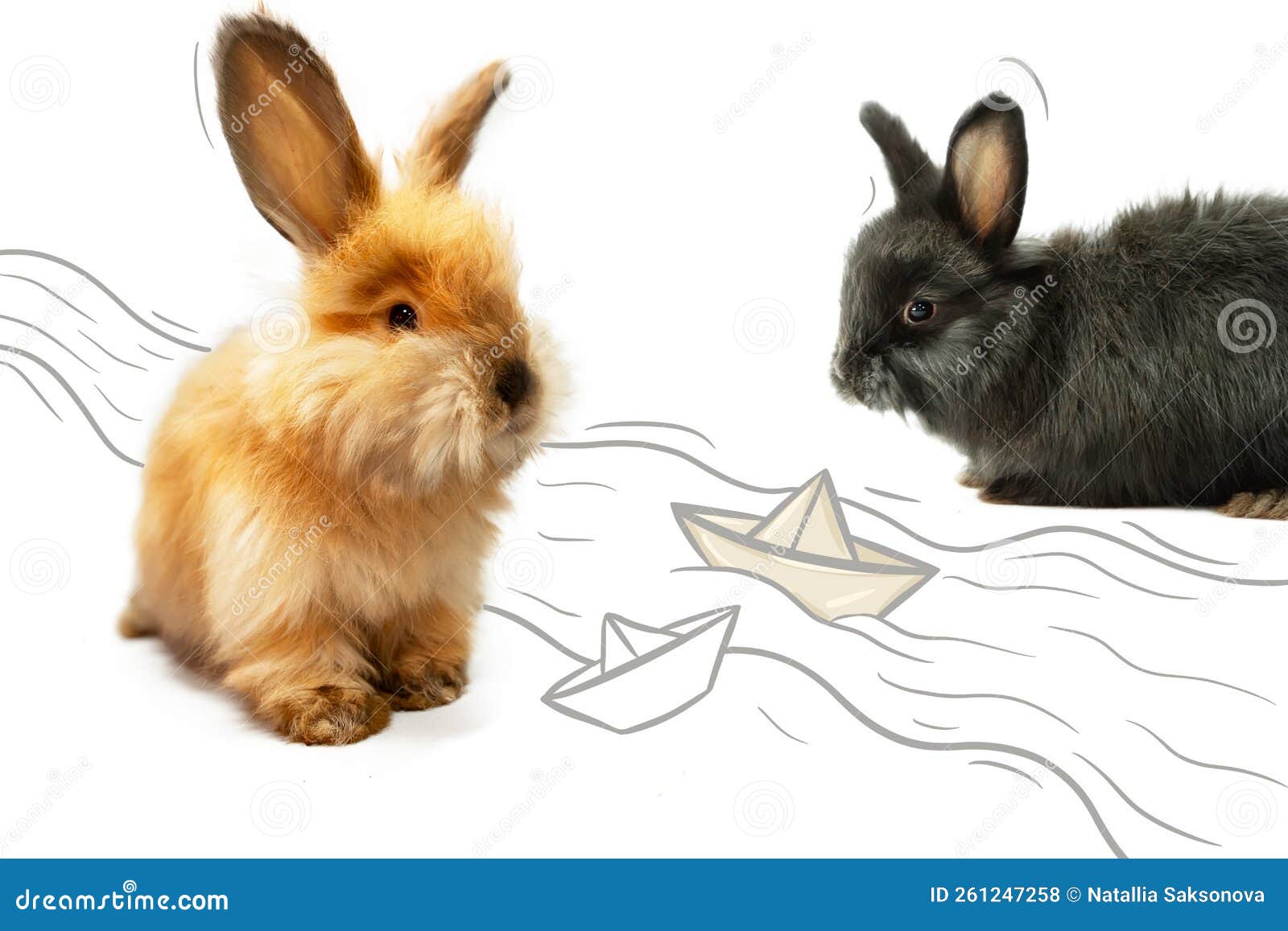 In the Spring, Two Little Rabbits Launch Paper Boats into the Stream ... In the Spring, Two Little Rabbits Launch Paper Boats into the Stream ...