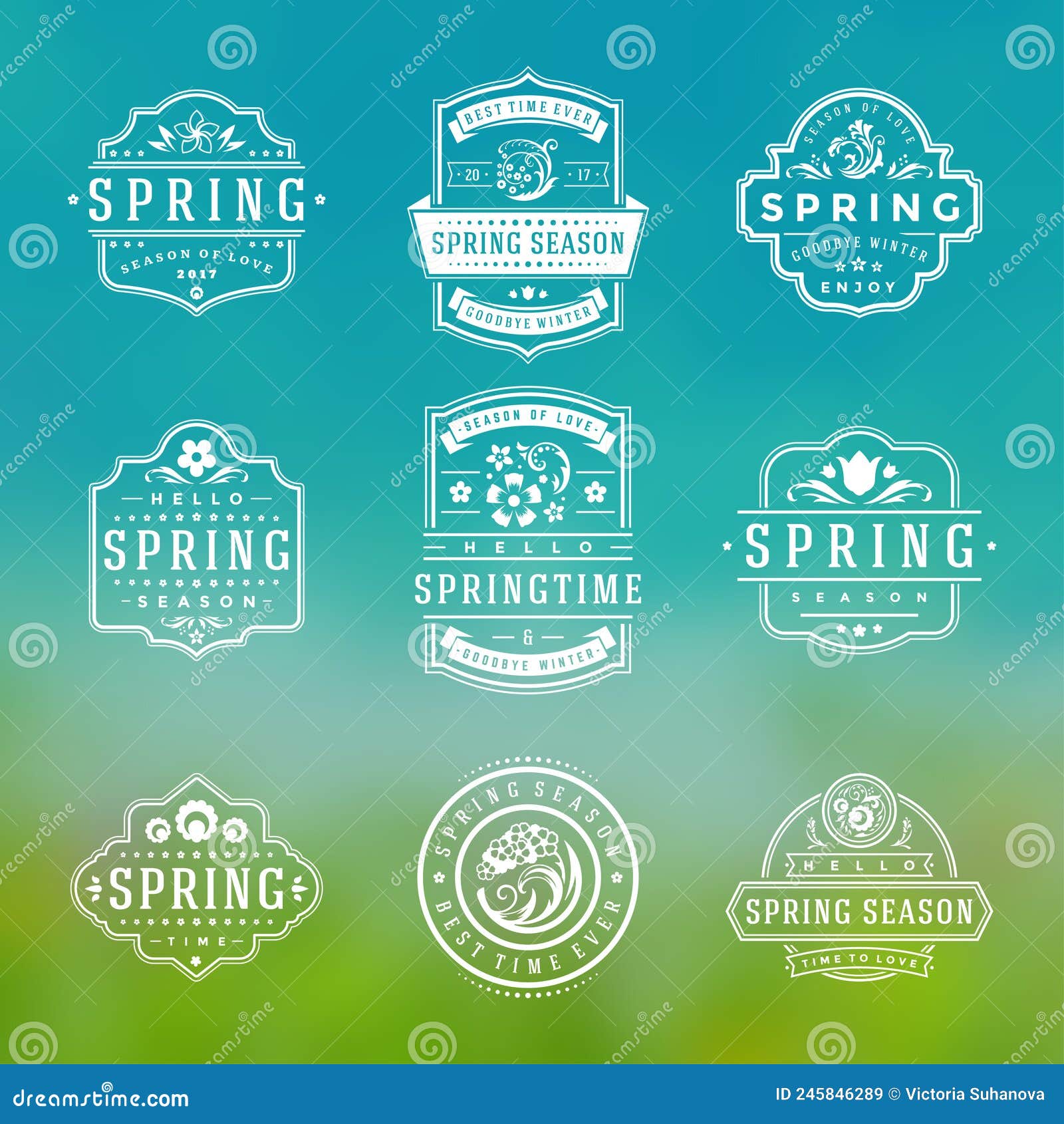 Spring Typographic Badges Design Set. Stock Vector - Illustration of ...