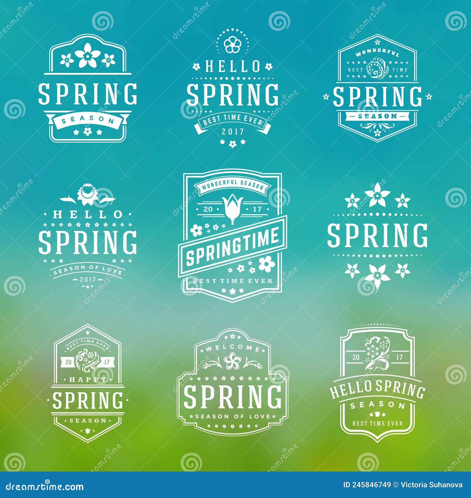 Spring Typographic Badges Design Set. Stock Vector - Illustration of ...