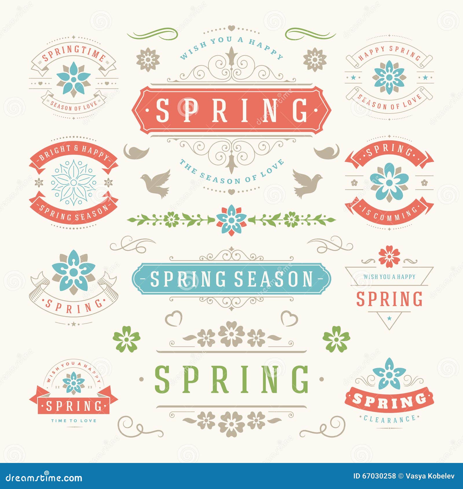 Spring Typographic Design Set. Retro and Vintage Style Templates Stock ...