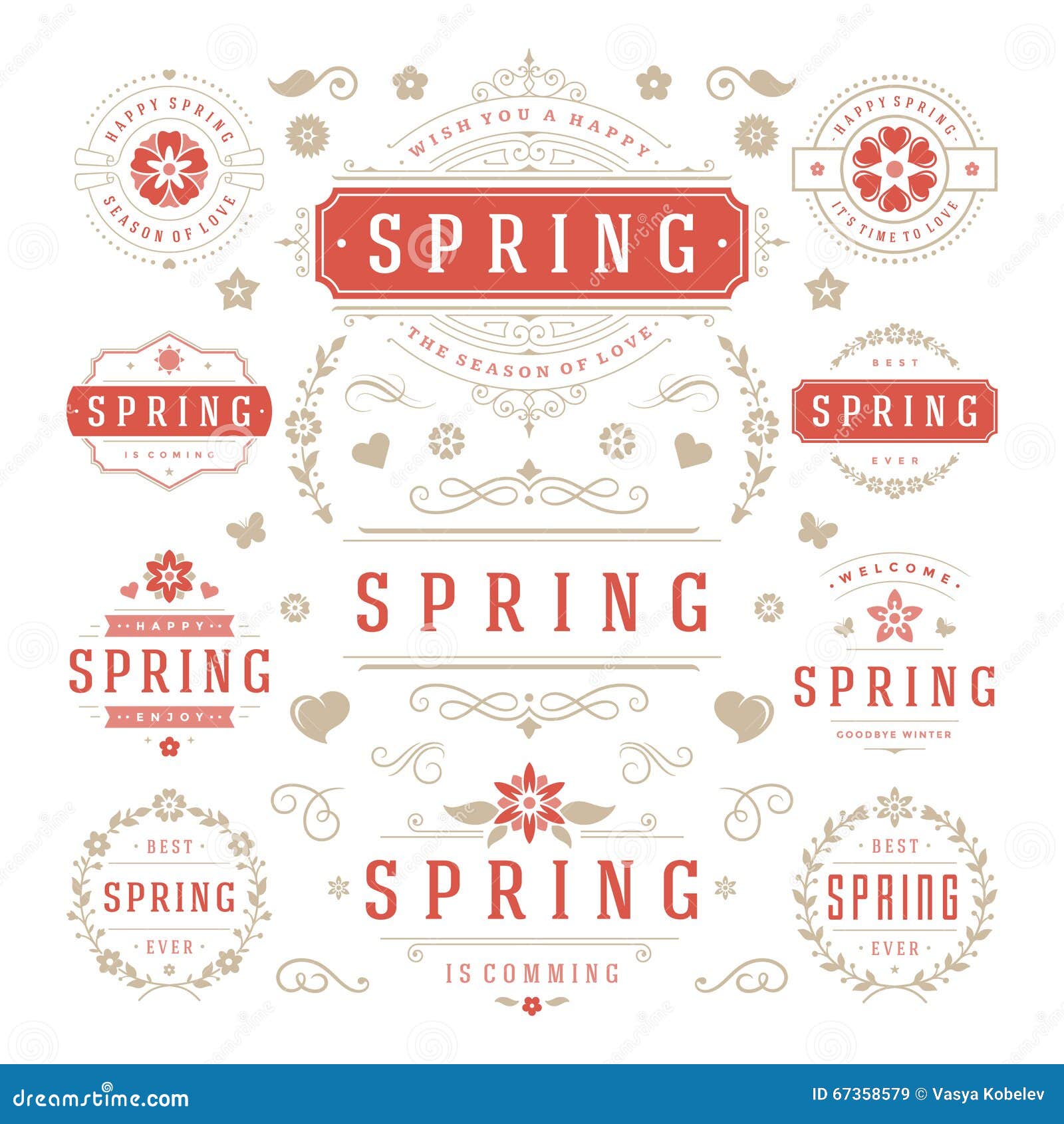 Spring Typographic Design Set. Retro and Vintage Style Templates Stock ...