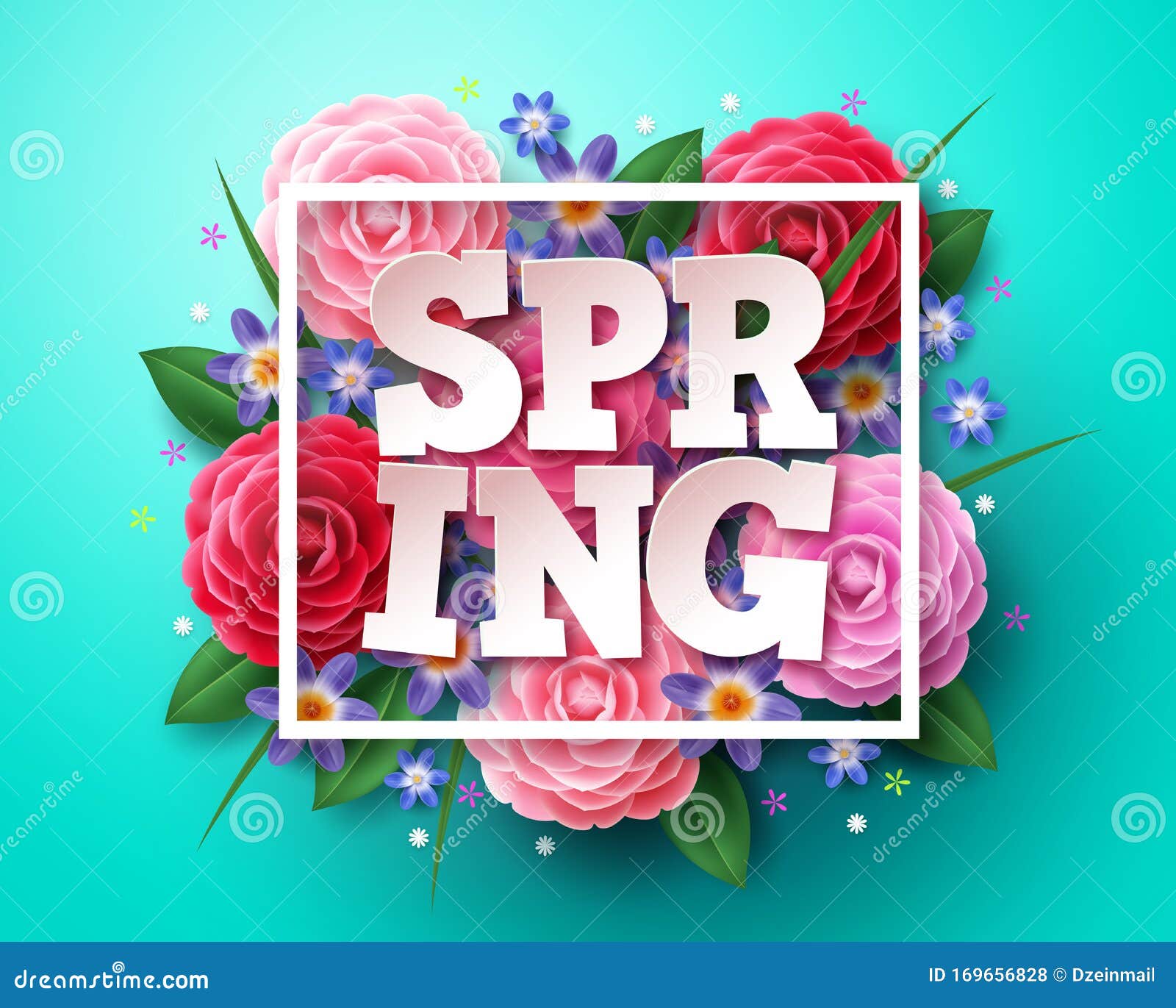 Spring Vector Concept Design. Spring Text 3D Typography with White ...