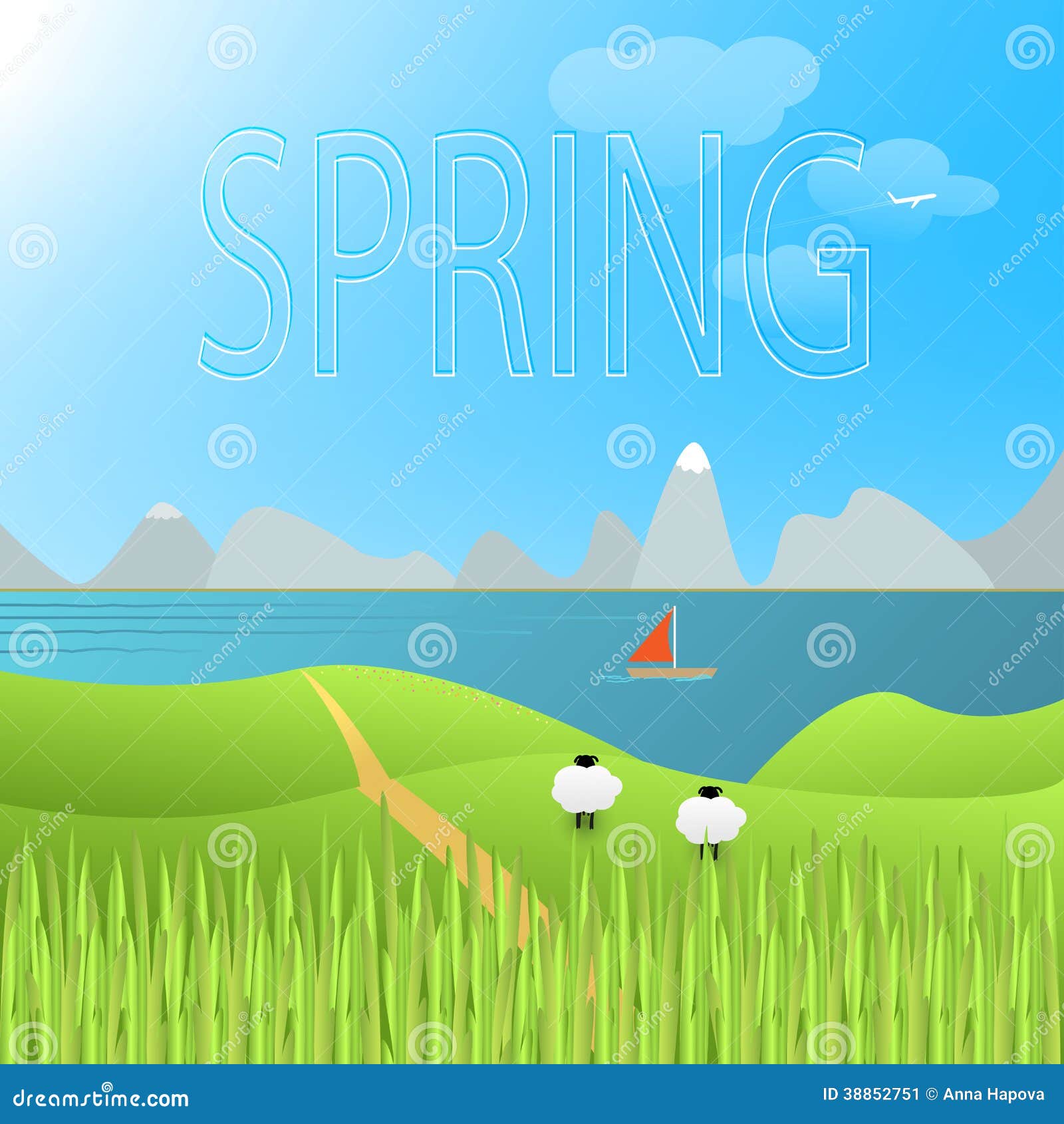 Spring vector landscape stock illustration. Illustration of spring ...