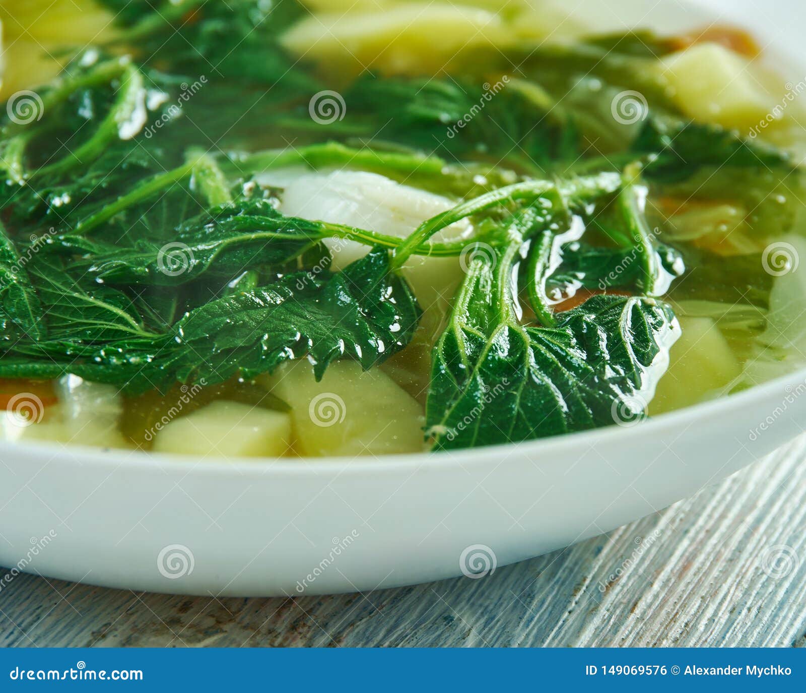Spring Vegetable Soup Nettle with Egg Stock Photo - Image of bread ...