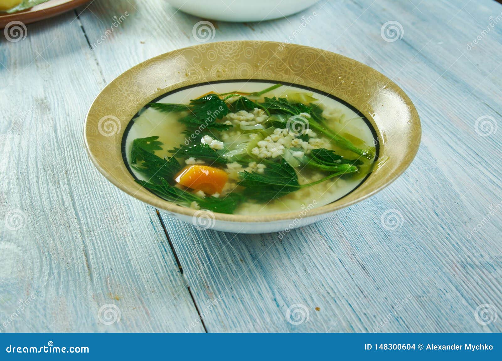 Spring Vegetable Soup Nettle with Wheat Groats Stock Photo - Image of ...