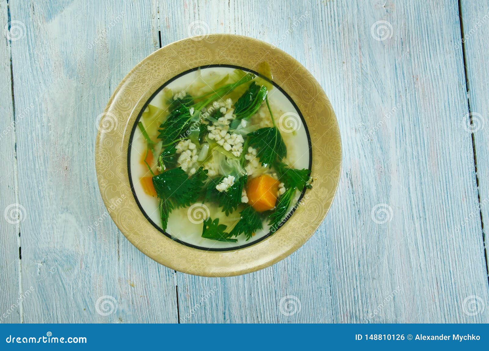 Spring Vegetable Soup Nettle with Wheat Groats Stock Photo - Image of ...