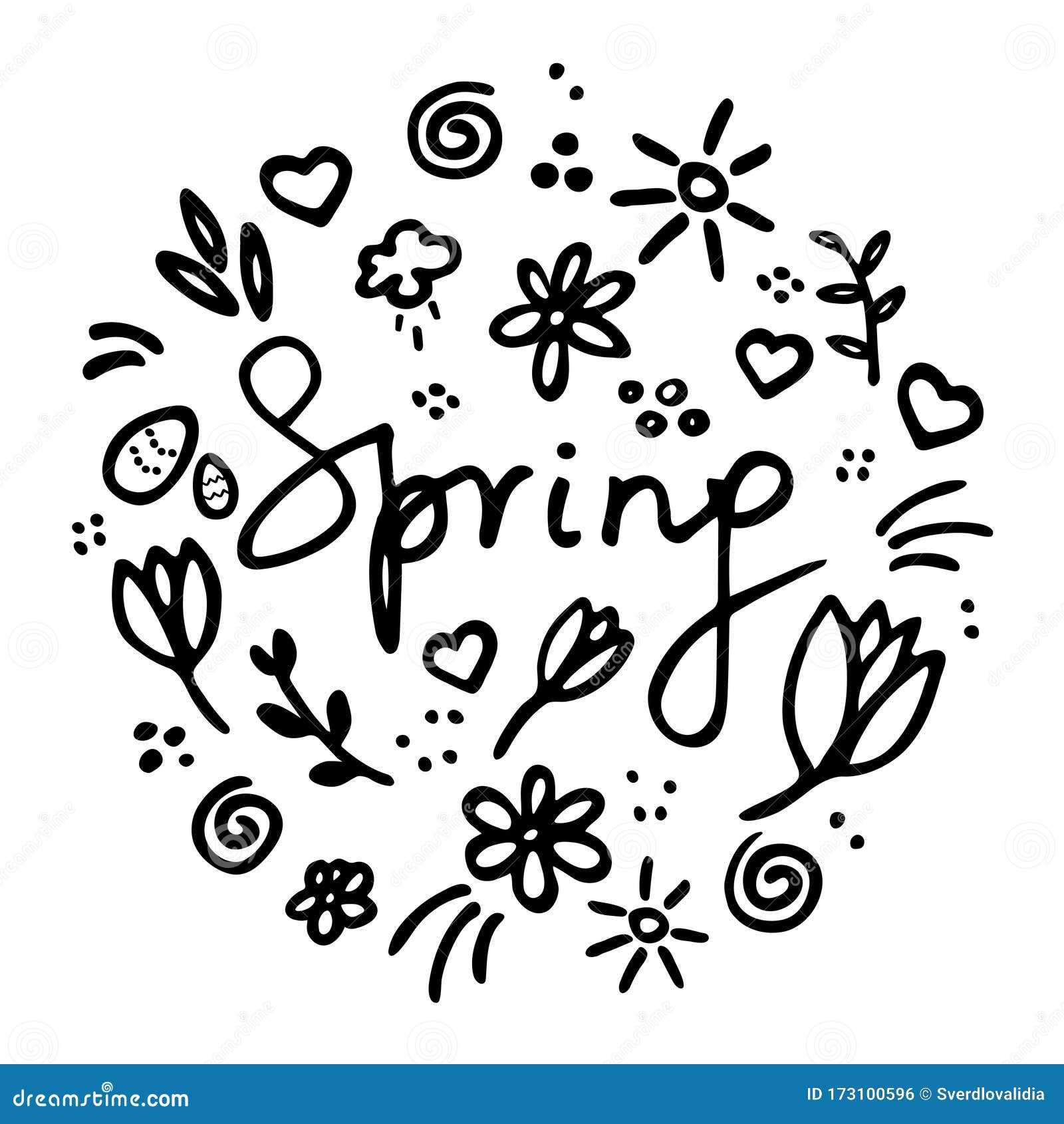 Spring Vibes. Marker Hand Drawn Illustration. Cute Doodle Elemets for ...