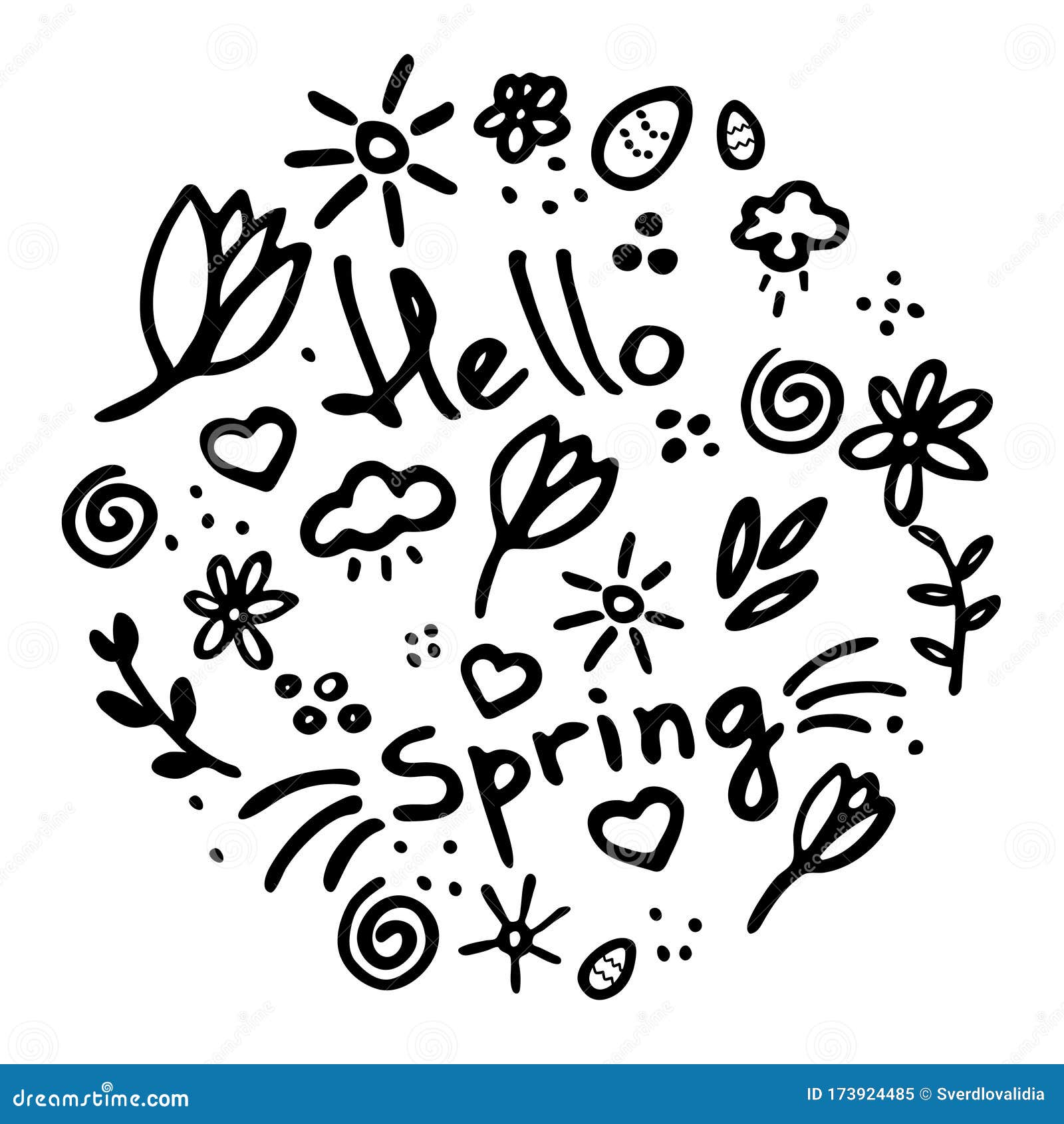 Spring Vibes. Marker Hand Drawn Illustration. Cute Doodle Elemets for ...