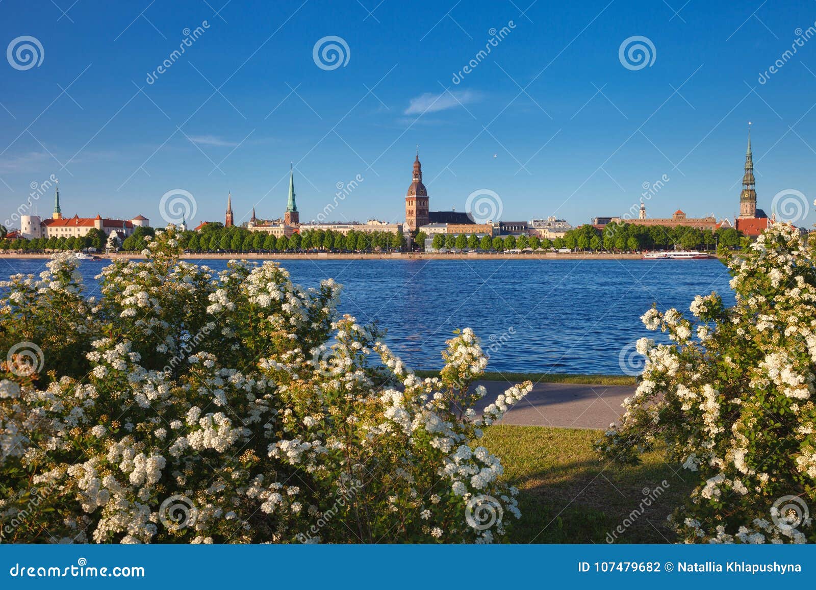 Spring View of Old Town of Riga and Daugava River. Riga, Latvia. Stock ...