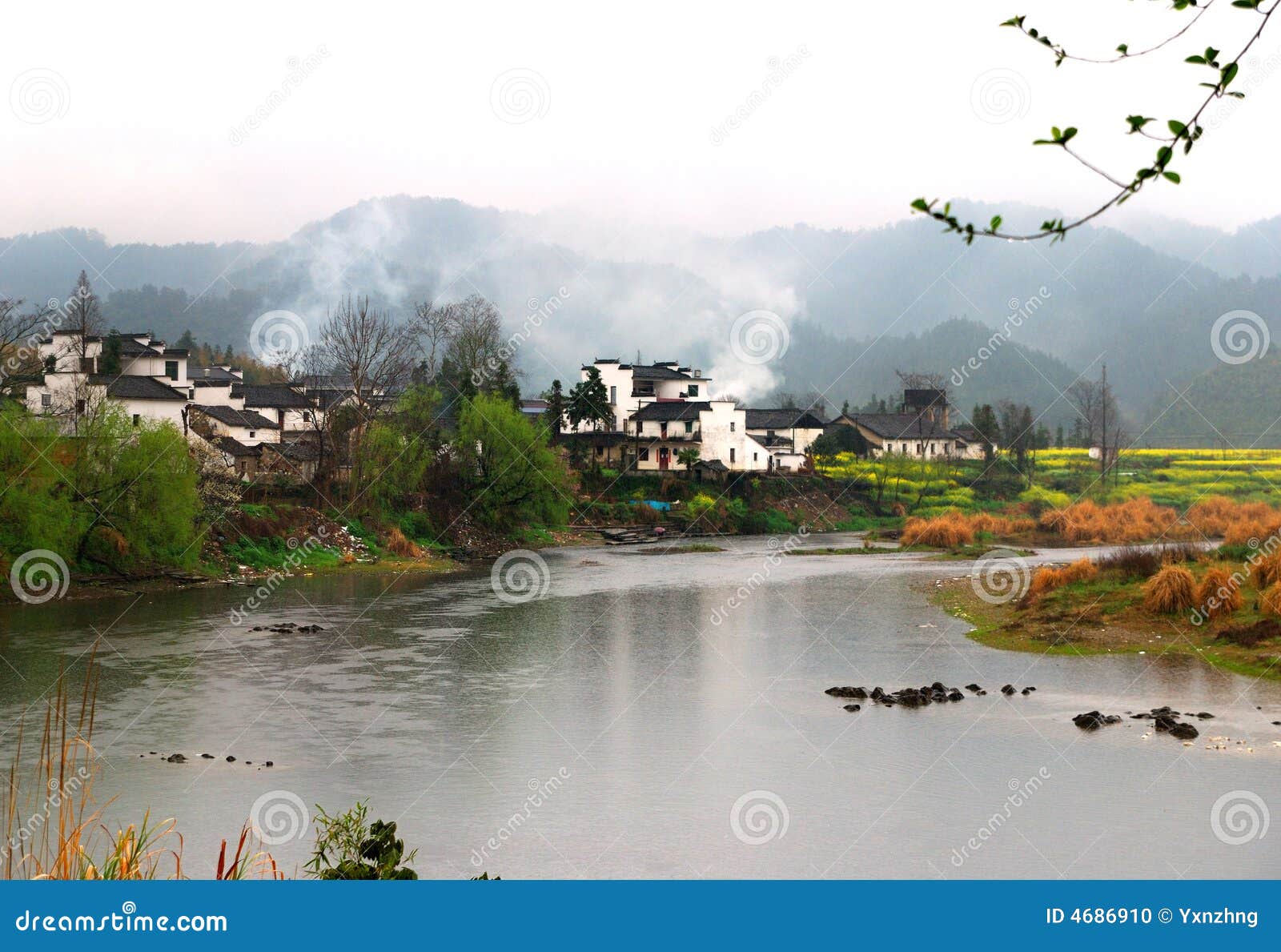 SPRING in VILLAGE with RIVER Stock Photo - Image of kitchen, canola ...