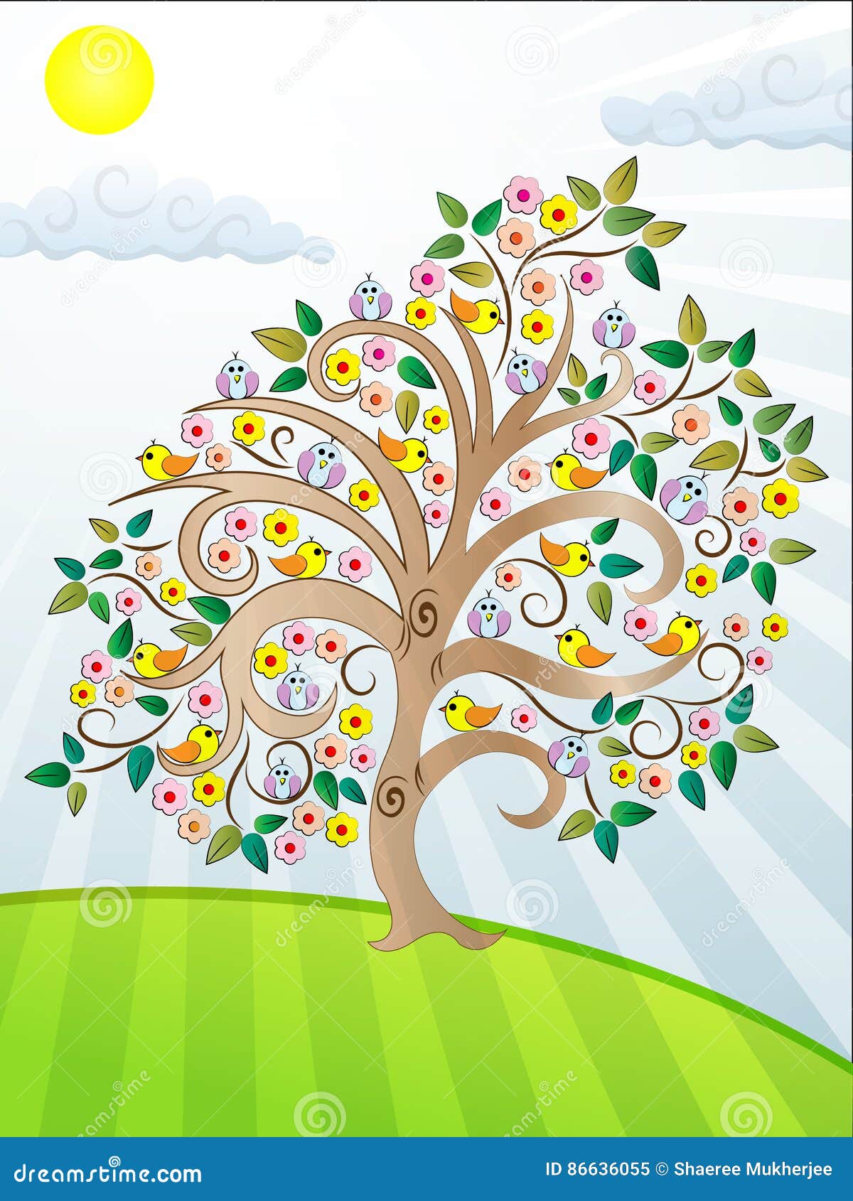 Spring Wallpaper With Birds. Background. Vector Illustration ...