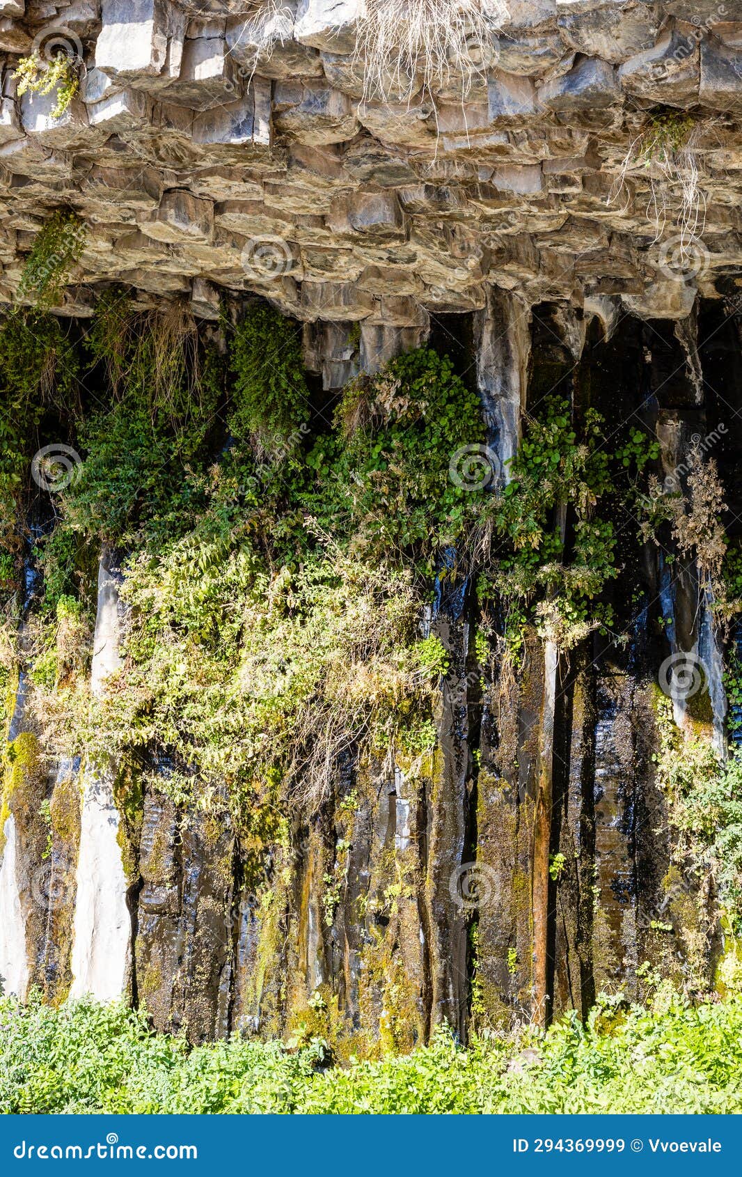 Spring Water Flows Along Natural Basalt Columns Stock Image - Image of ...