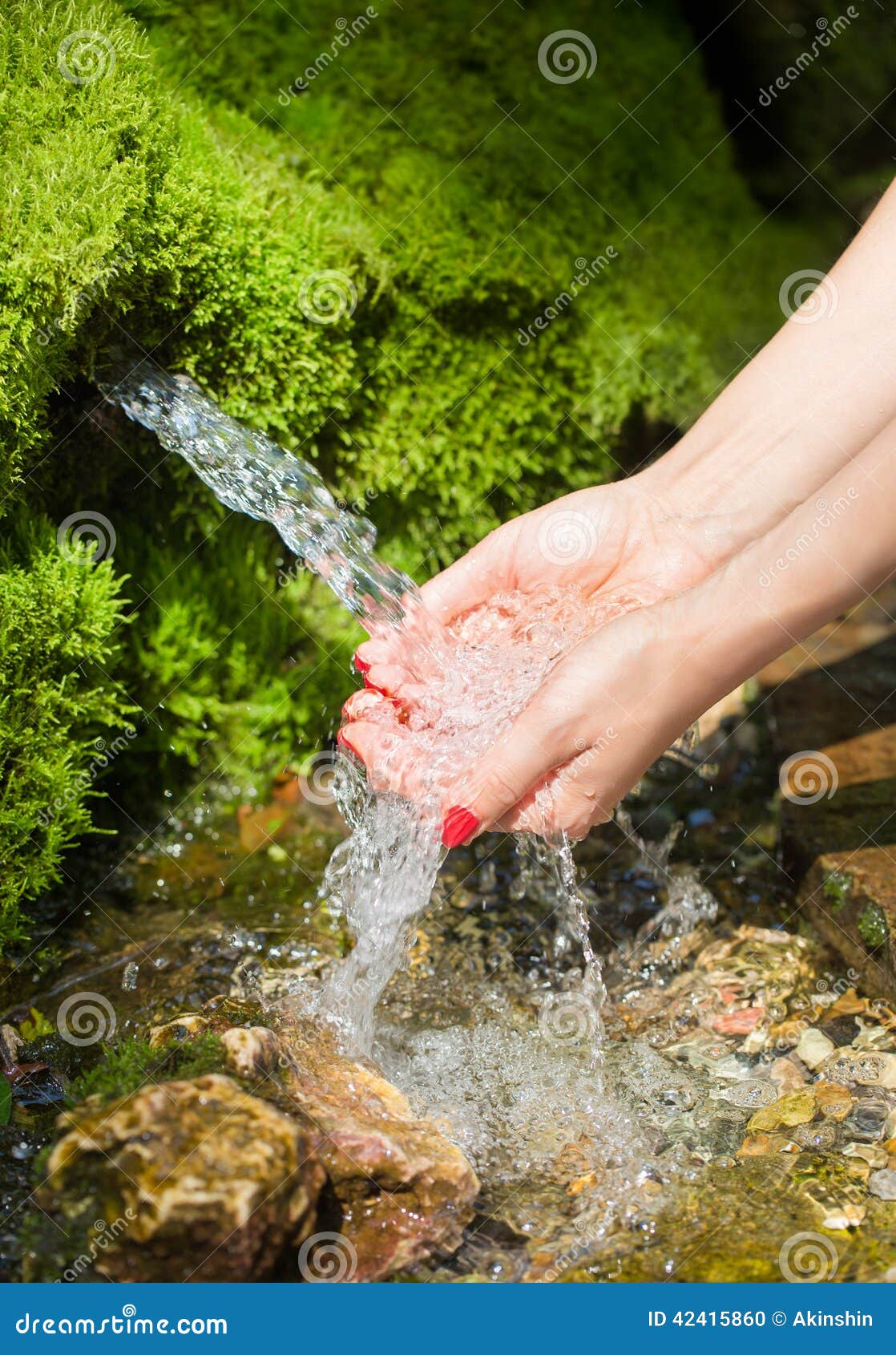 Spring Water Flows in Female Hands Stock Photo - Image of environment ...