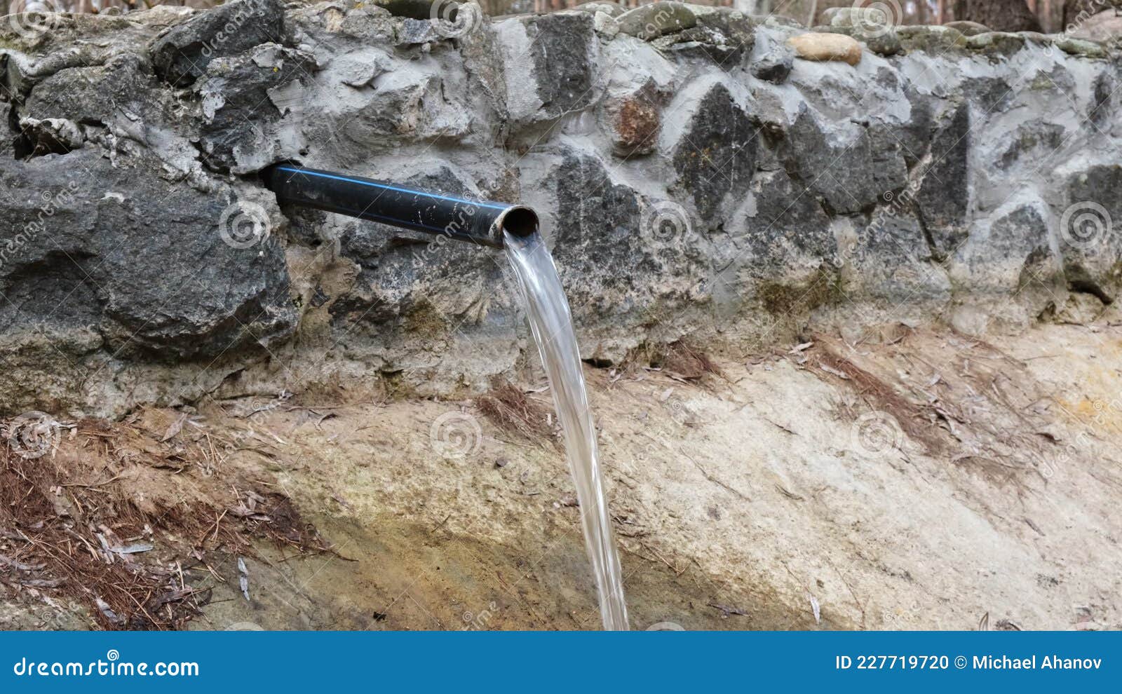 Spring Water Flows Out of a Metal Pipe. Stream of Clean, Fresh ...