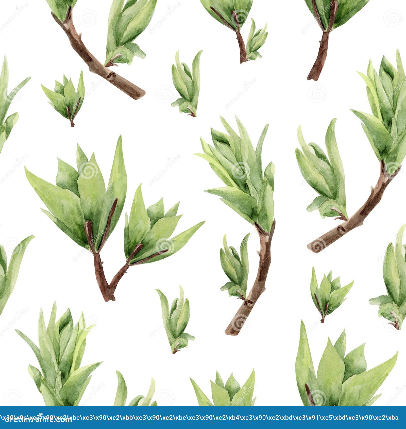 Spring Watercolor Tree Branches Young Seamless Pattern Stock Image ...