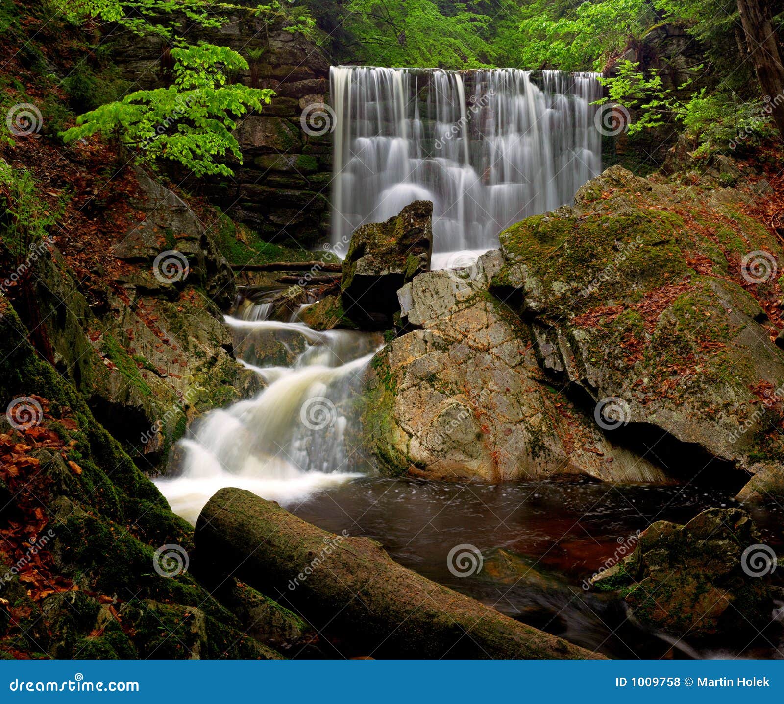 Spring waterfall stock photo. Image of cascade, moss, torrent - 1009758