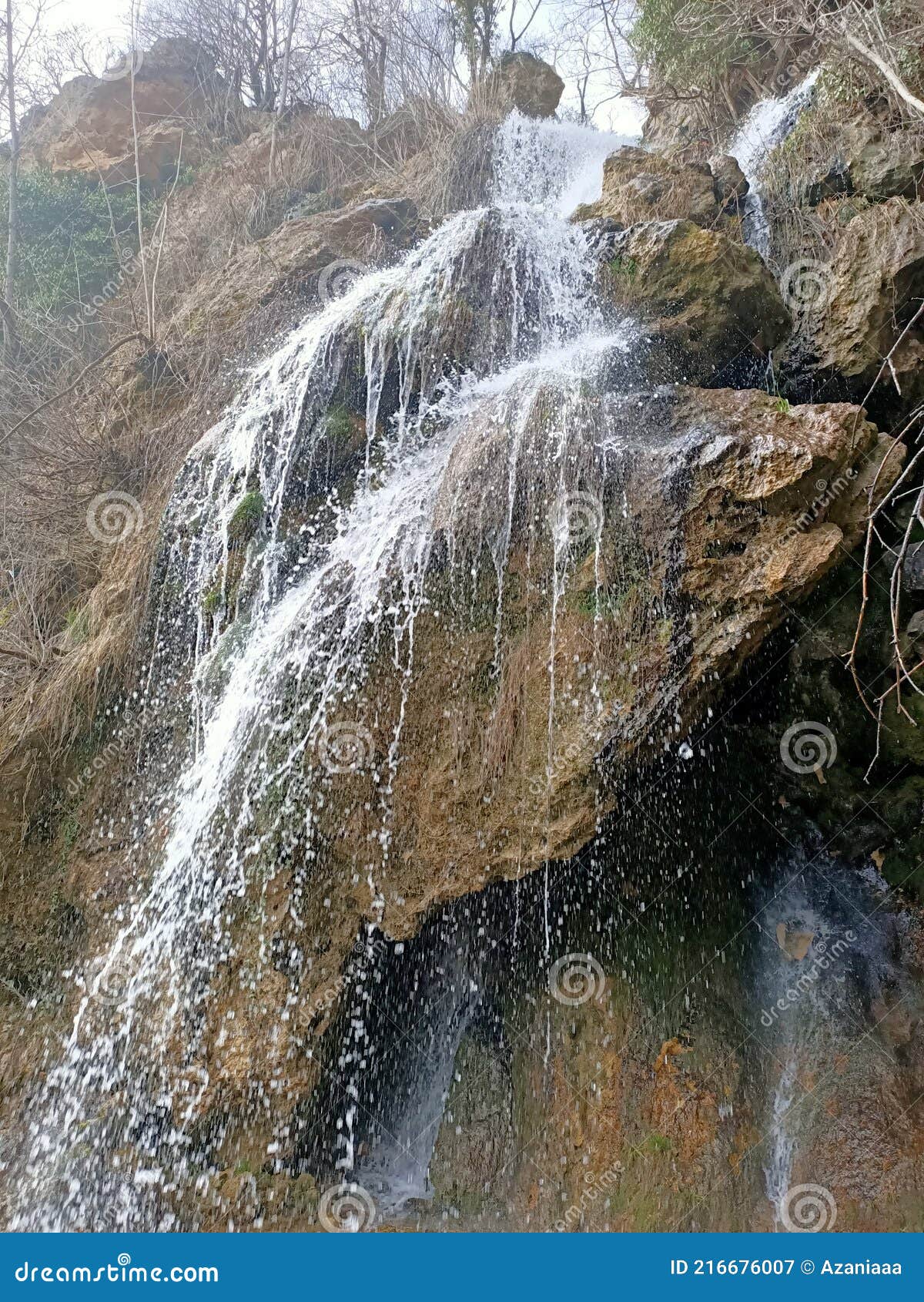 Spring Waterfall at the Deep of Mountain Forest with Much of Water ...