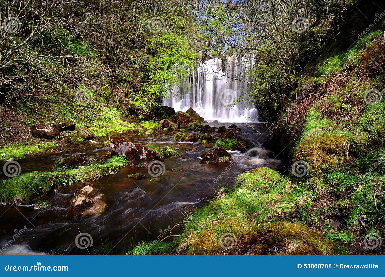 Spring Waterfall stock photo. Image of trees, countryside - 53868708