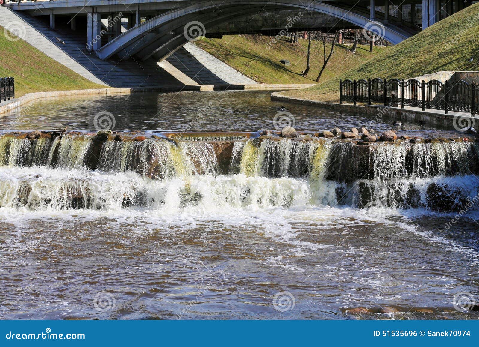 Spring waterfall stock photo. Image of flow, sunlight - 51535696