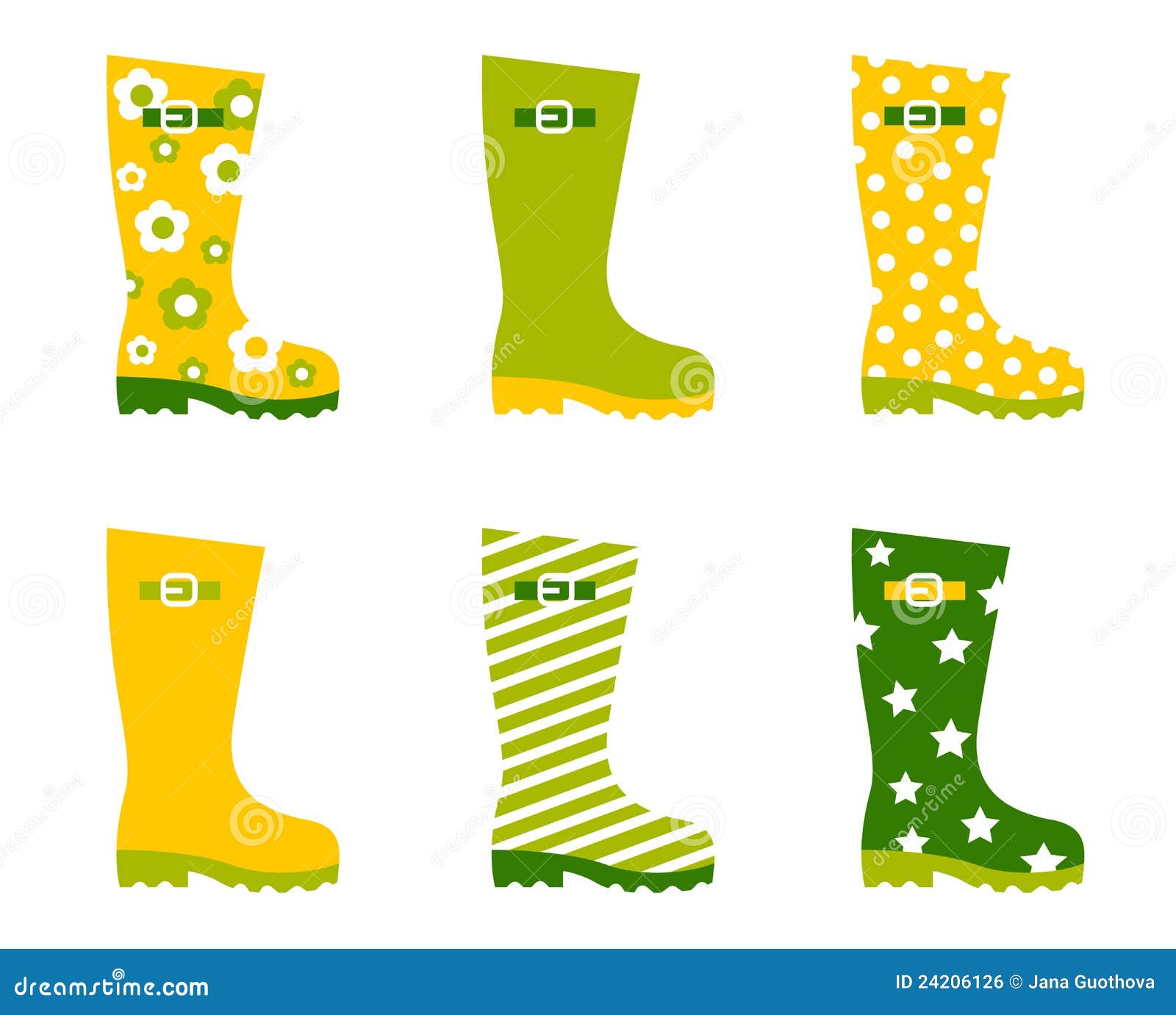 Cute Wellington Cartoon Vector Illustration Motif Set. Hand Drawn Rainy ...