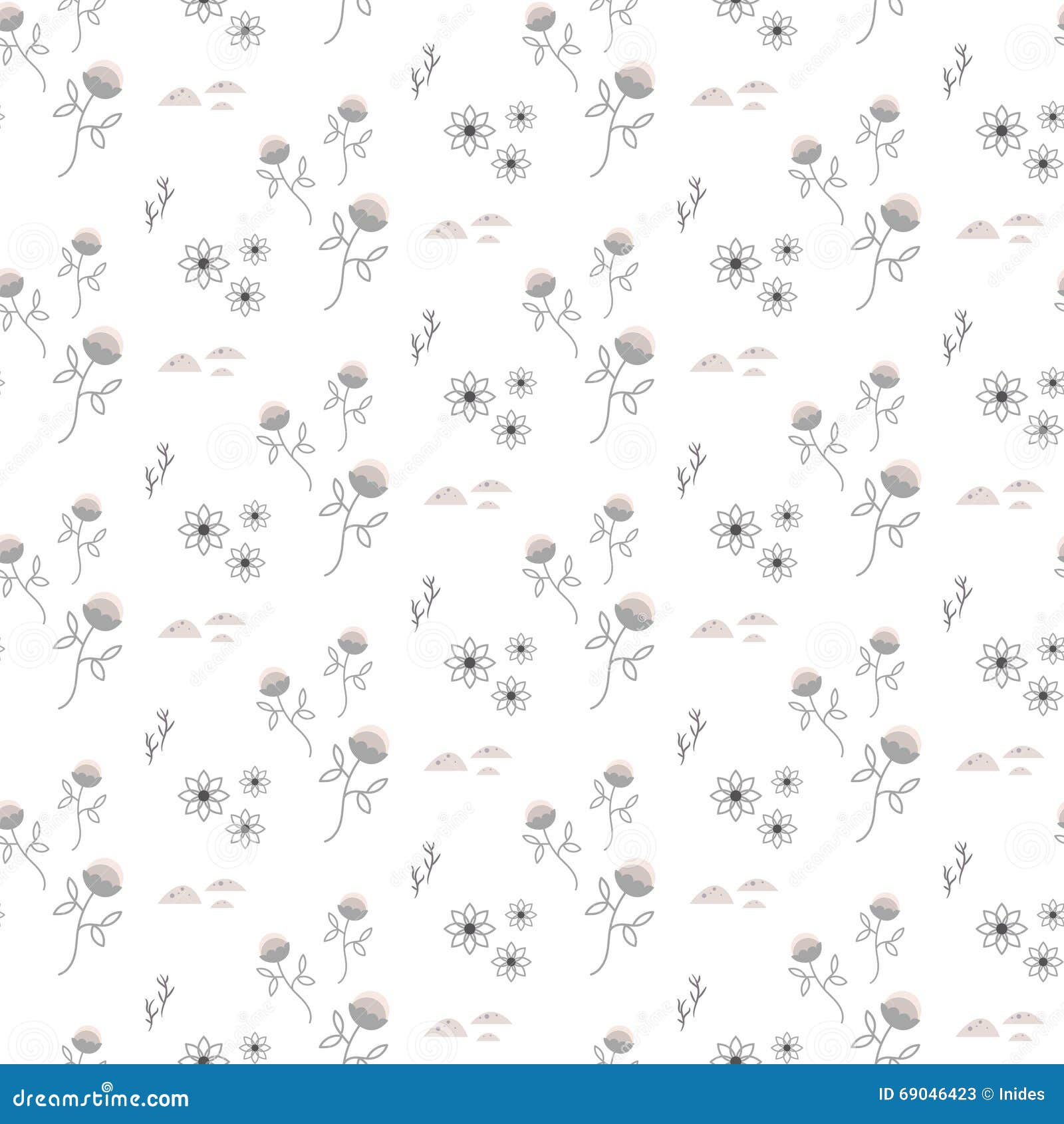 Spring Wild Flower Light Grey Field Seamless Pattern. Stock Vector ...