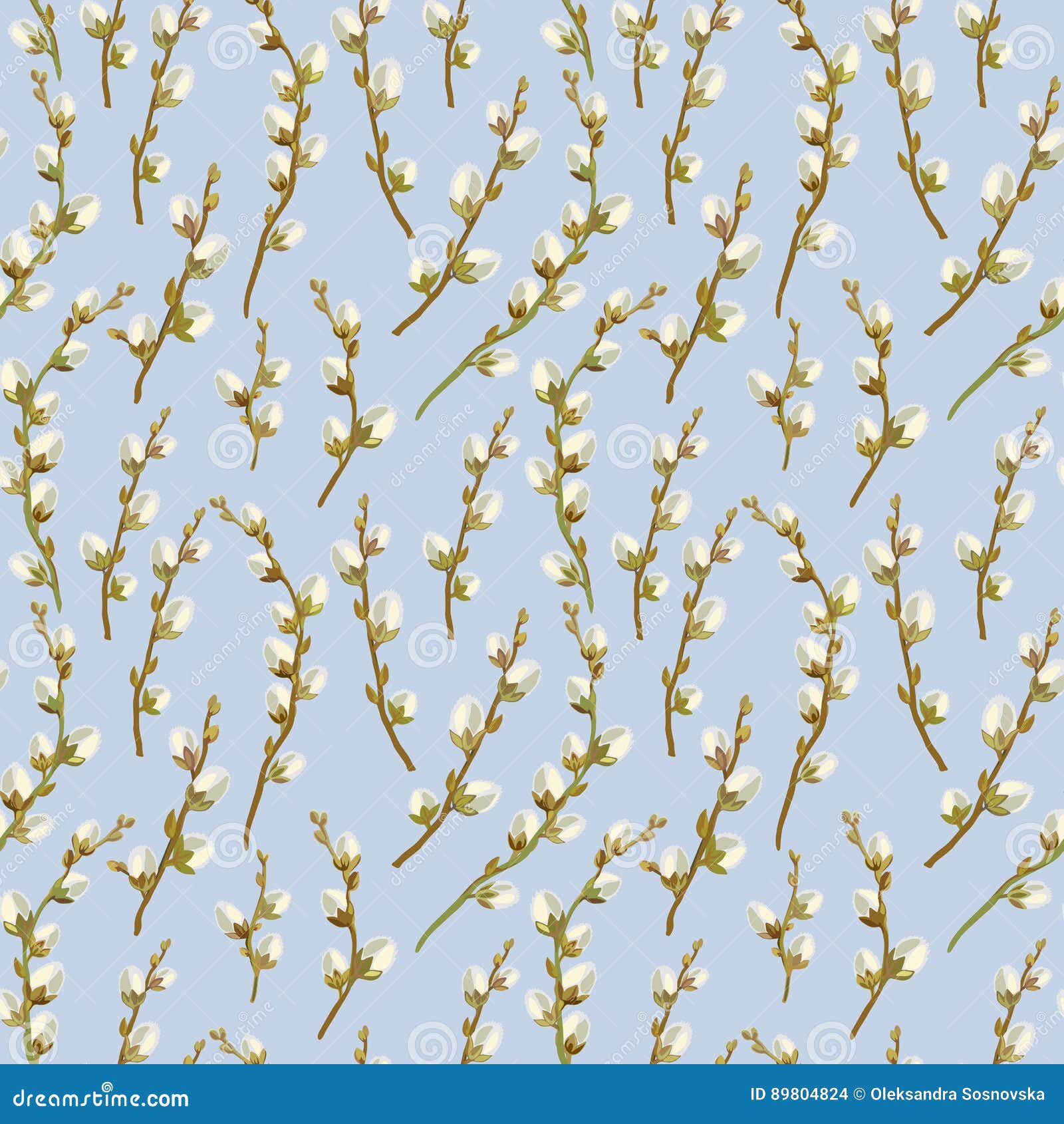 Spring Willow Seamless Pattern in Color. Vector Illustration. Stock ...
